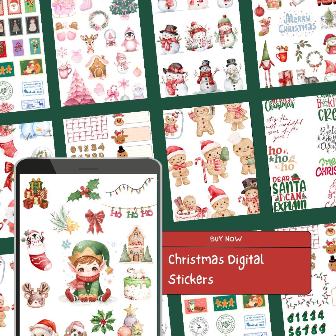 Digital Christmas Stickers | Holiday Stickers, Winter Stickers, Planner ...