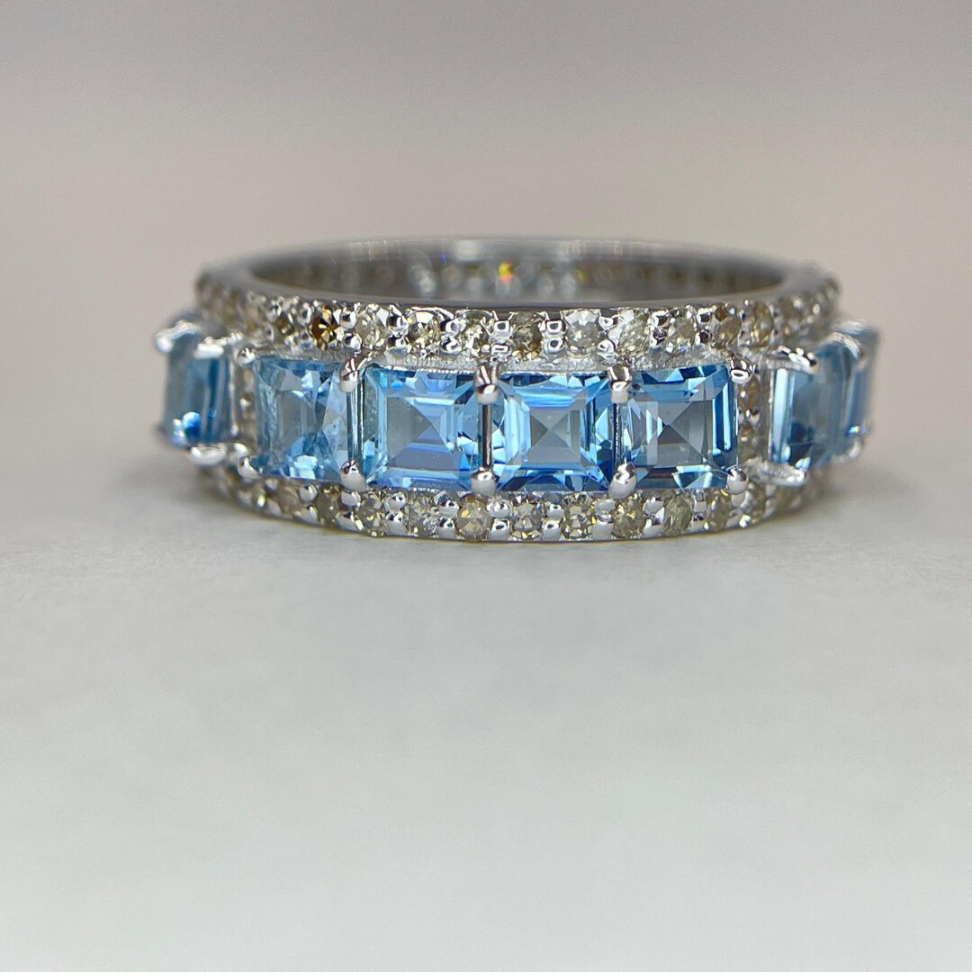 Natural Santa Maria Aquamarine Gemstone Ring//natural Diamonds 1.40mm ...