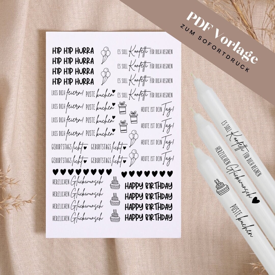 Birthday PDF Template Candle Tattoo Candle Stickers / Candles Hip Hip ...
