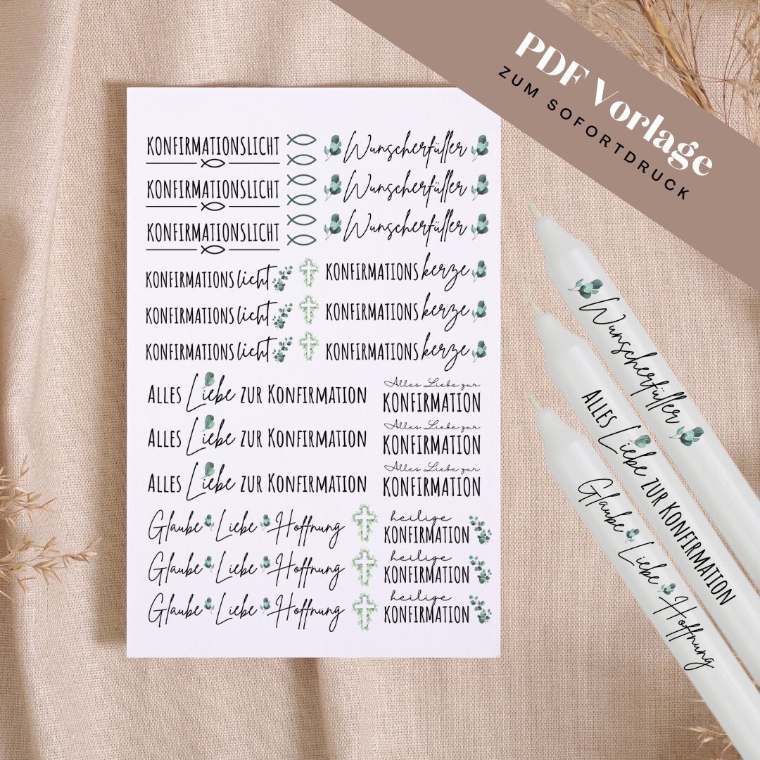 Confirmation PDF Template Candle Tattoo Candle Stickers / Candles Holy ...