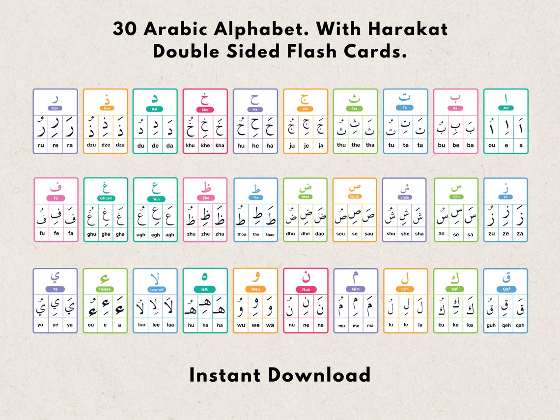 Arabic Alphabet Flash Cards, Arabic Letters, Harakat, Arabic Flashcards ...