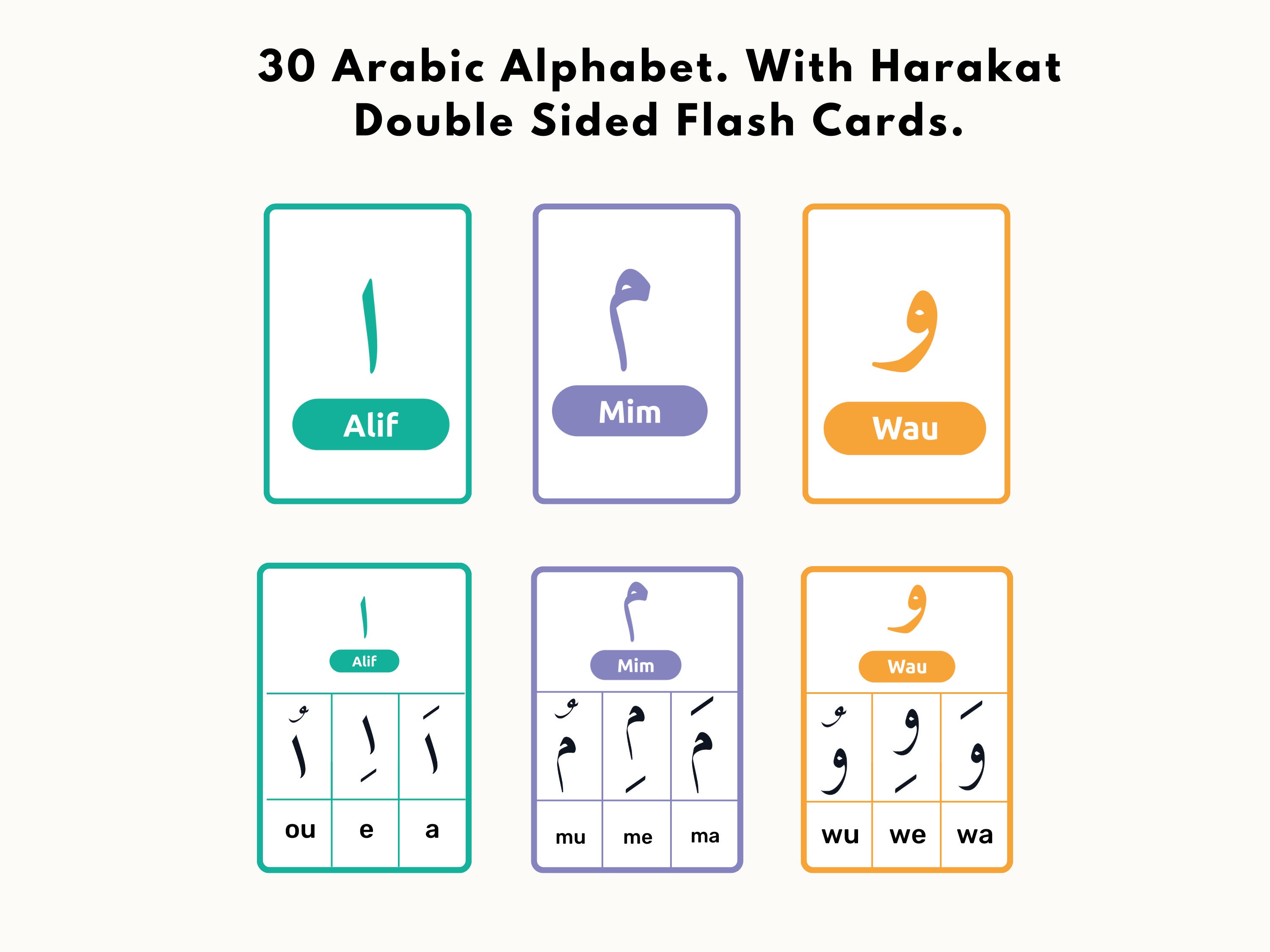 Arabic Alphabet Flash Cards, Arabic Letters, Harakat, Arabic Flashcards ...
