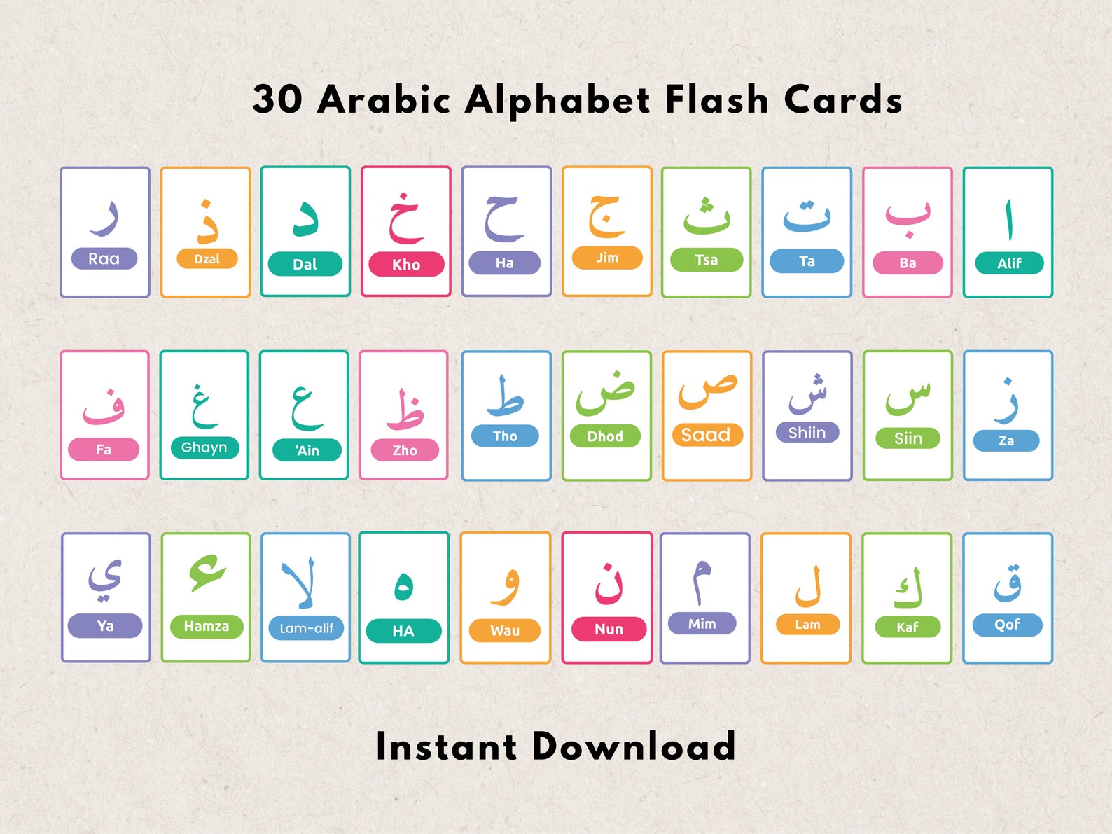 Arabic Alphabet Flash Cards, Arabic Letters, Harakat, Arabic Flashcards ...