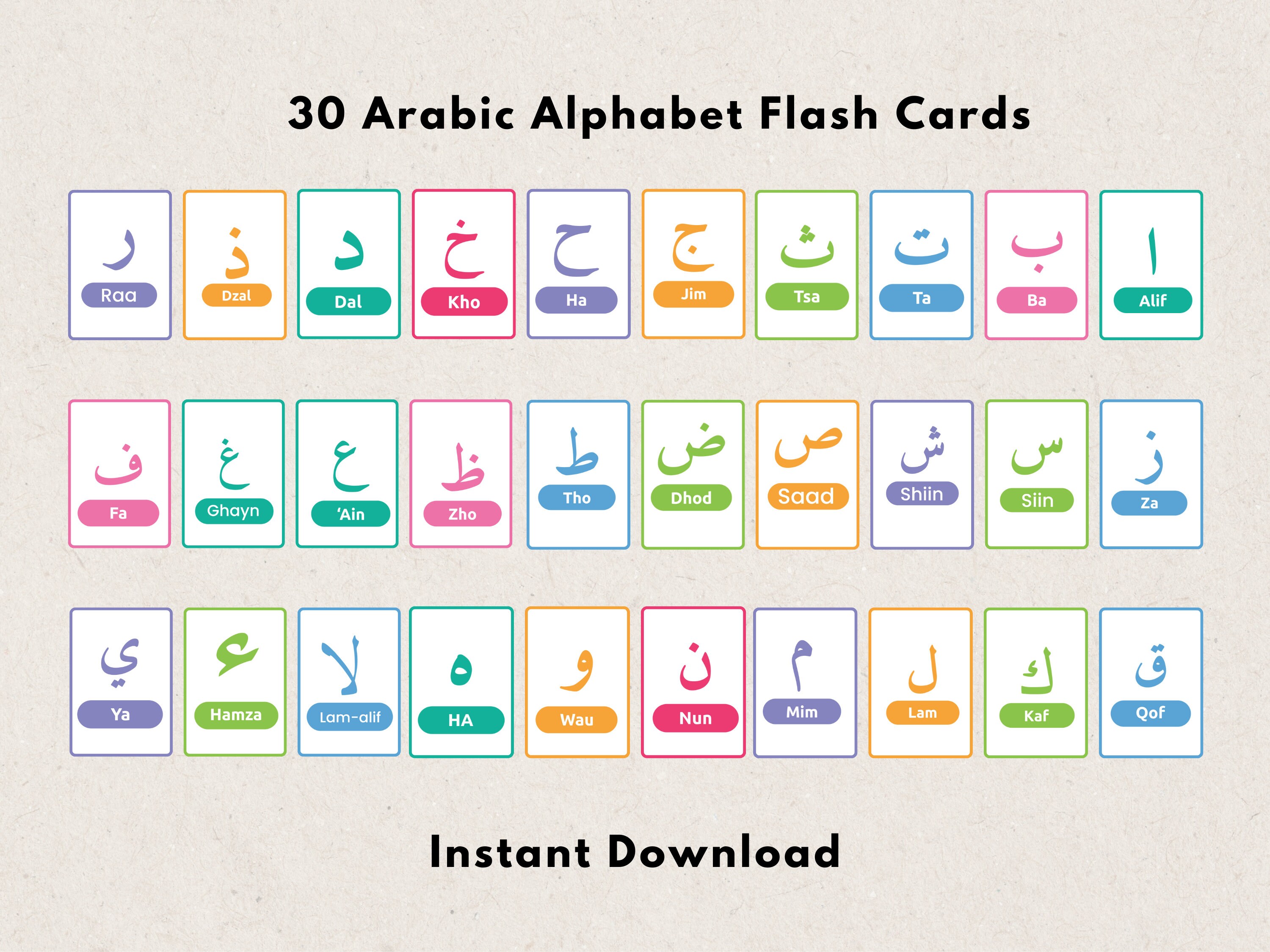 Arabic Alphabet Flash Cards, Arabic Letters, Harakat, Arabic Flashcards ...
