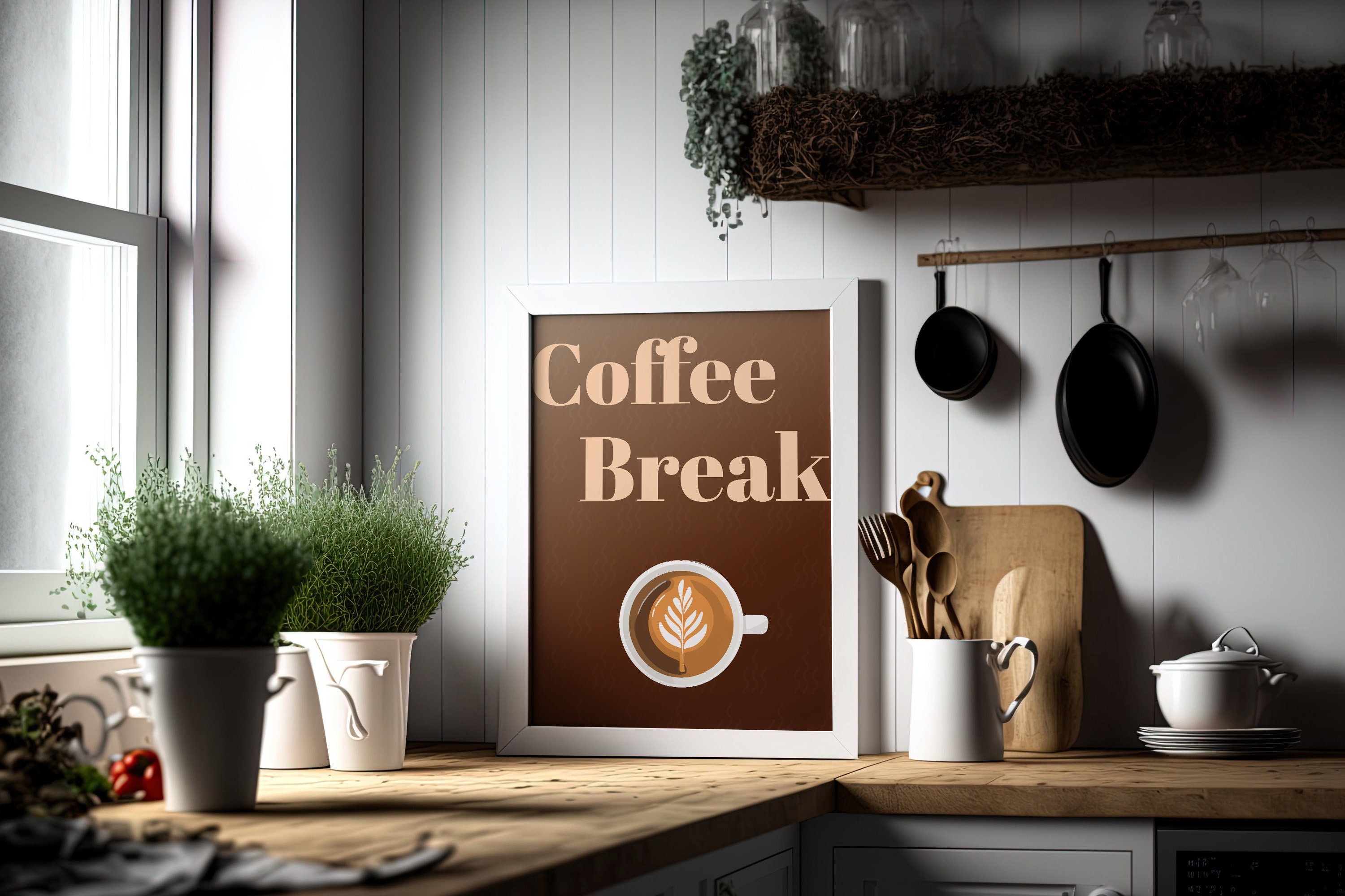 Coffee Latte Wall Poster, Kitchen Decor, Warm Color Wall Art for Coffee ...