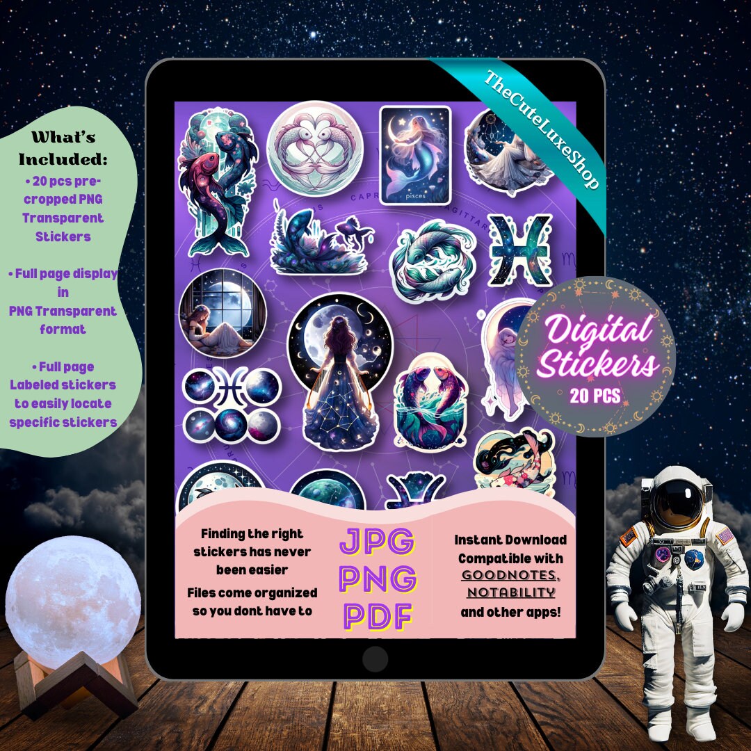 PISCES ZODIAC Theme Digital Stickers 20 Pcs Aesthetics Perfect for ...