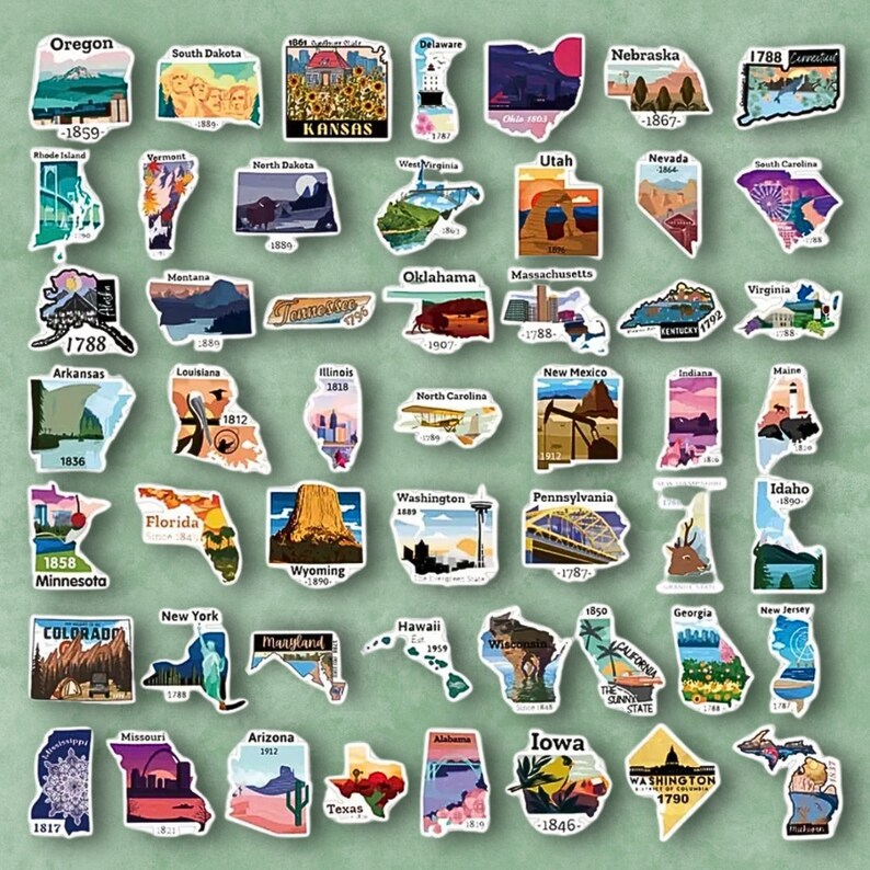 Glossy Vinyl Waterproof Stickers State Stickers planner Scrapbooking ...