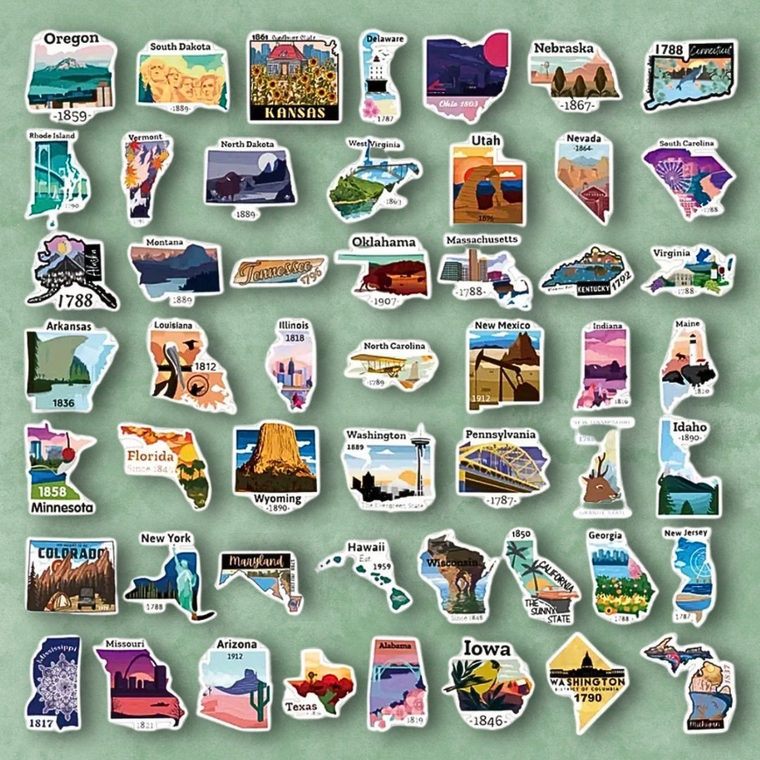 Glossy Vinyl Waterproof Stickers State Stickers planner Scrapbooking ...
