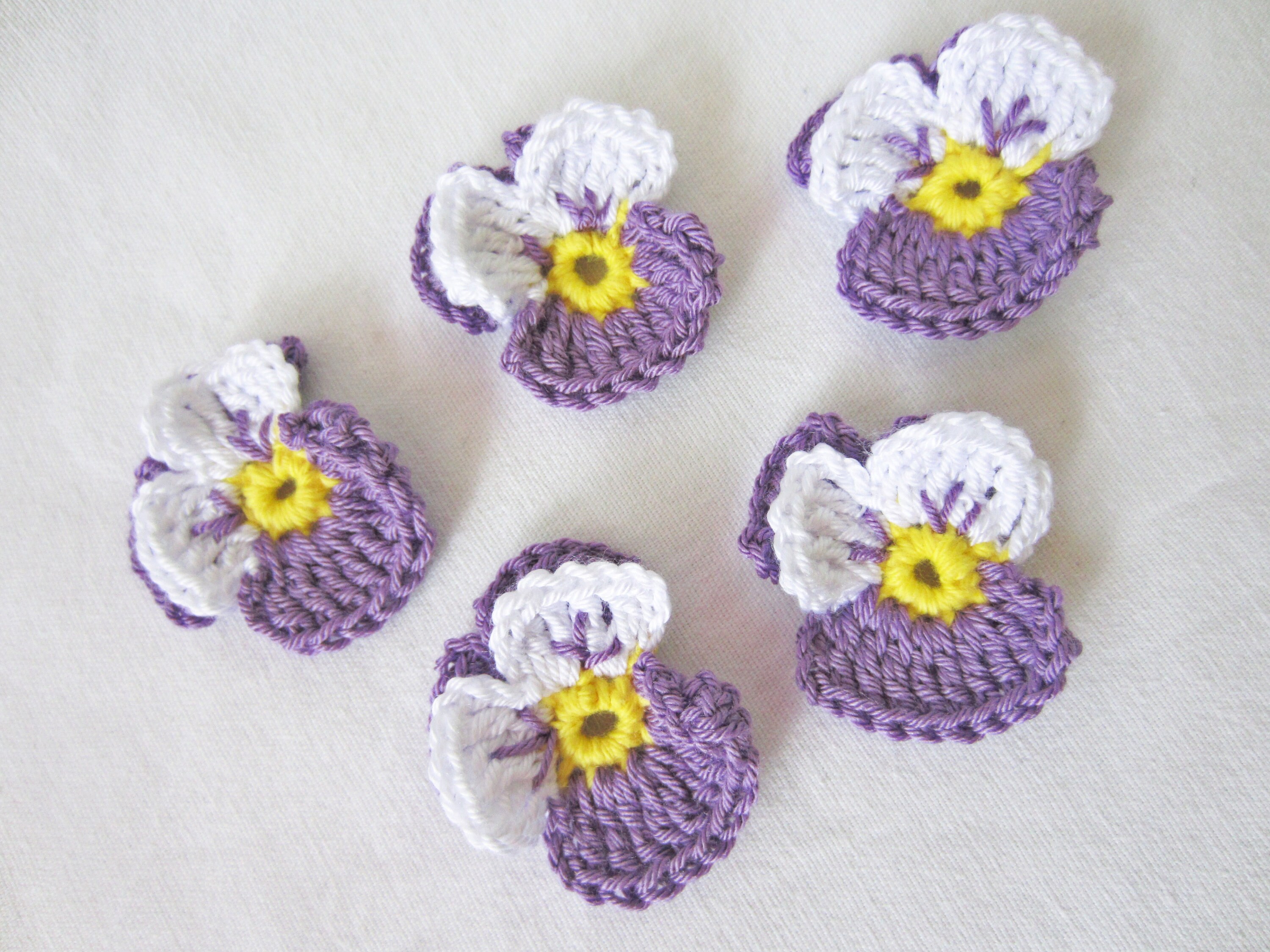 Crochet Pansy Flowers Applique, Violet Small Flower, Viola Applique ...