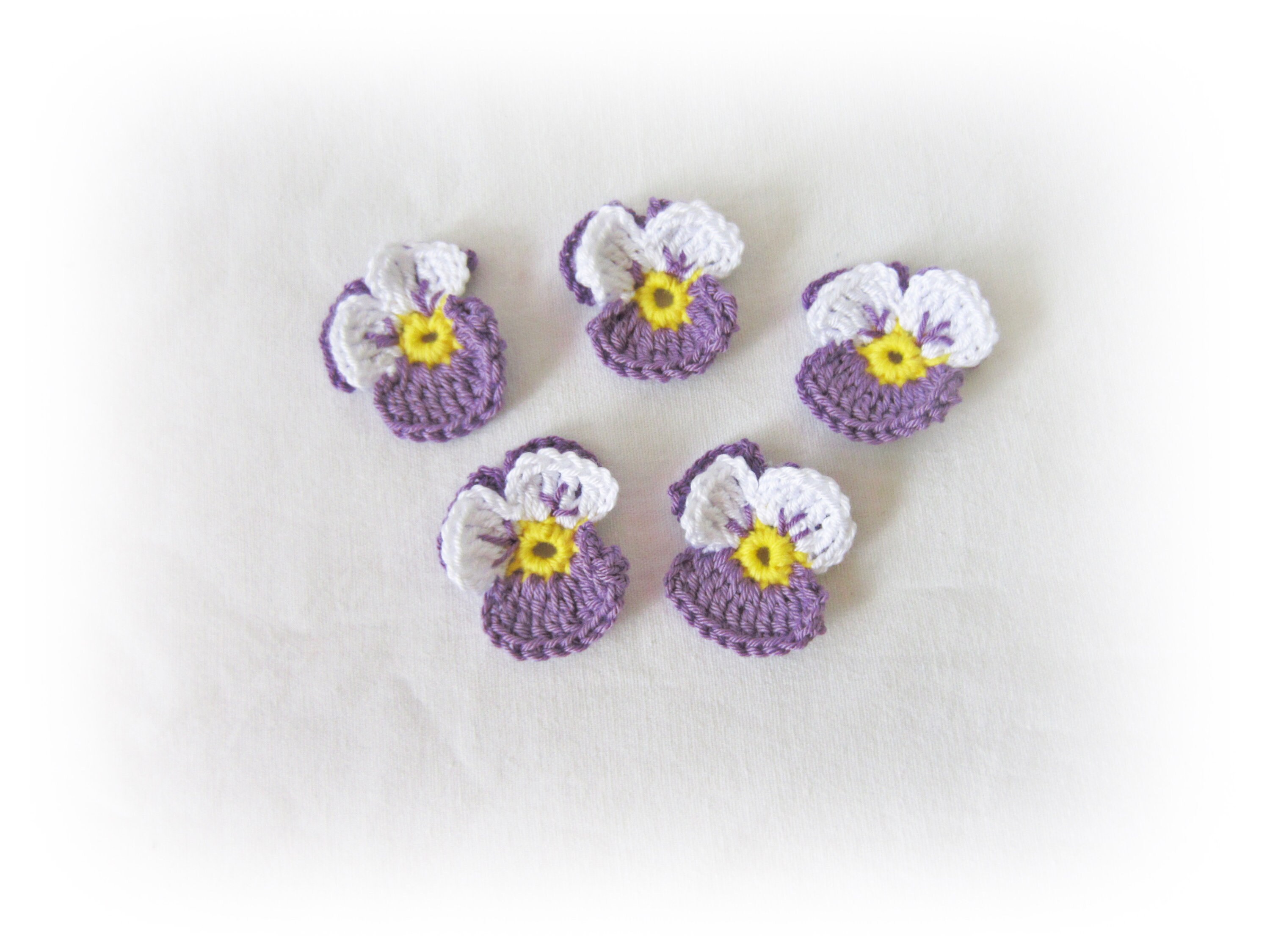 Crochet Pansy Flowers Applique, Violet Small Flower, Viola Applique ...
