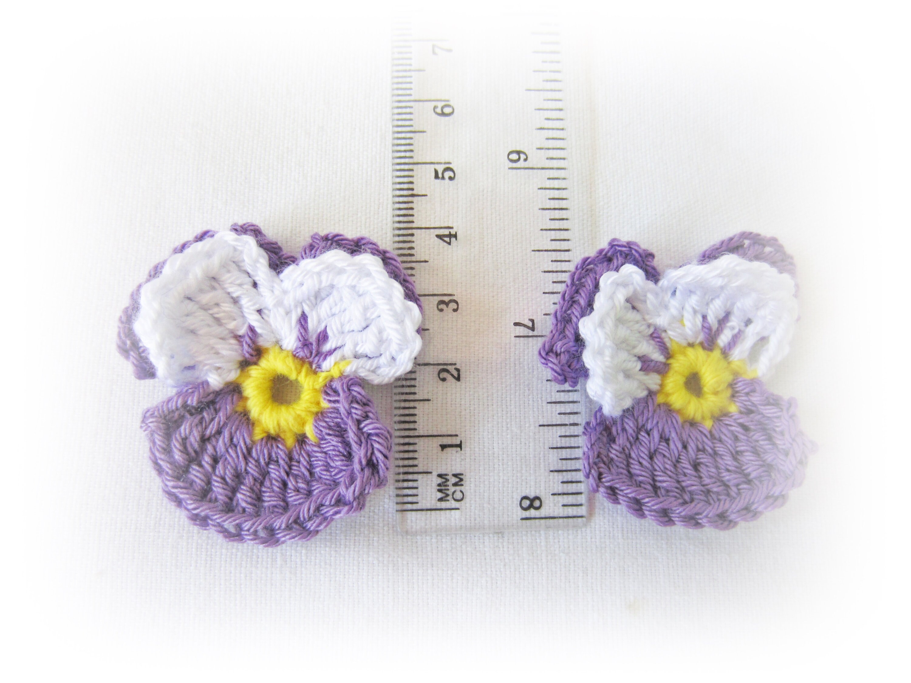 Crochet Pansy Flowers Applique, Violet Small Flower, Viola Applique ...