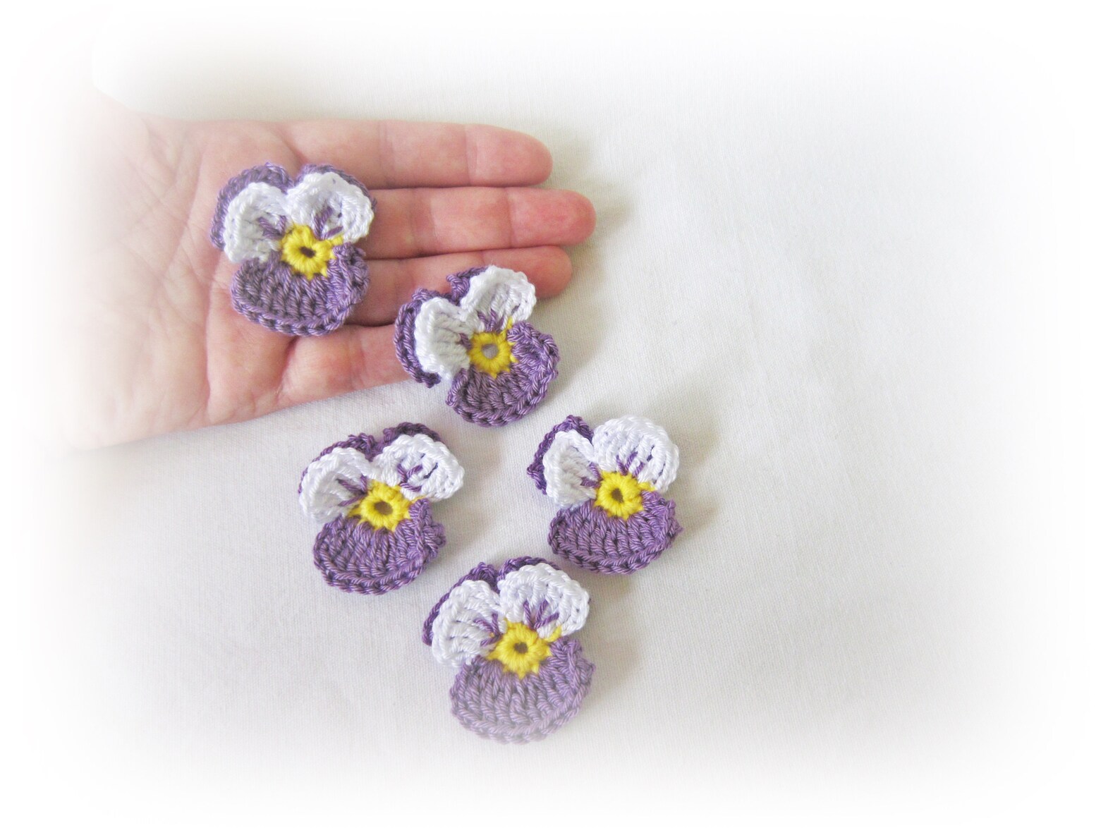 Crochet Pansy Flowers Applique, Violet Small Flower, Viola Applique ...