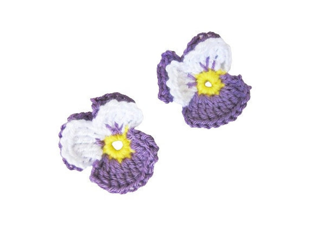 Crochet Pansy Flowers Applique, Violet Small Flower, Viola Applique ...