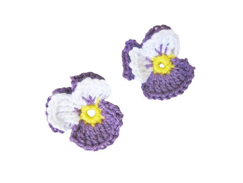 Crochet Pansy Flowers Applique, Violet Small Flower, Viola Applique ...