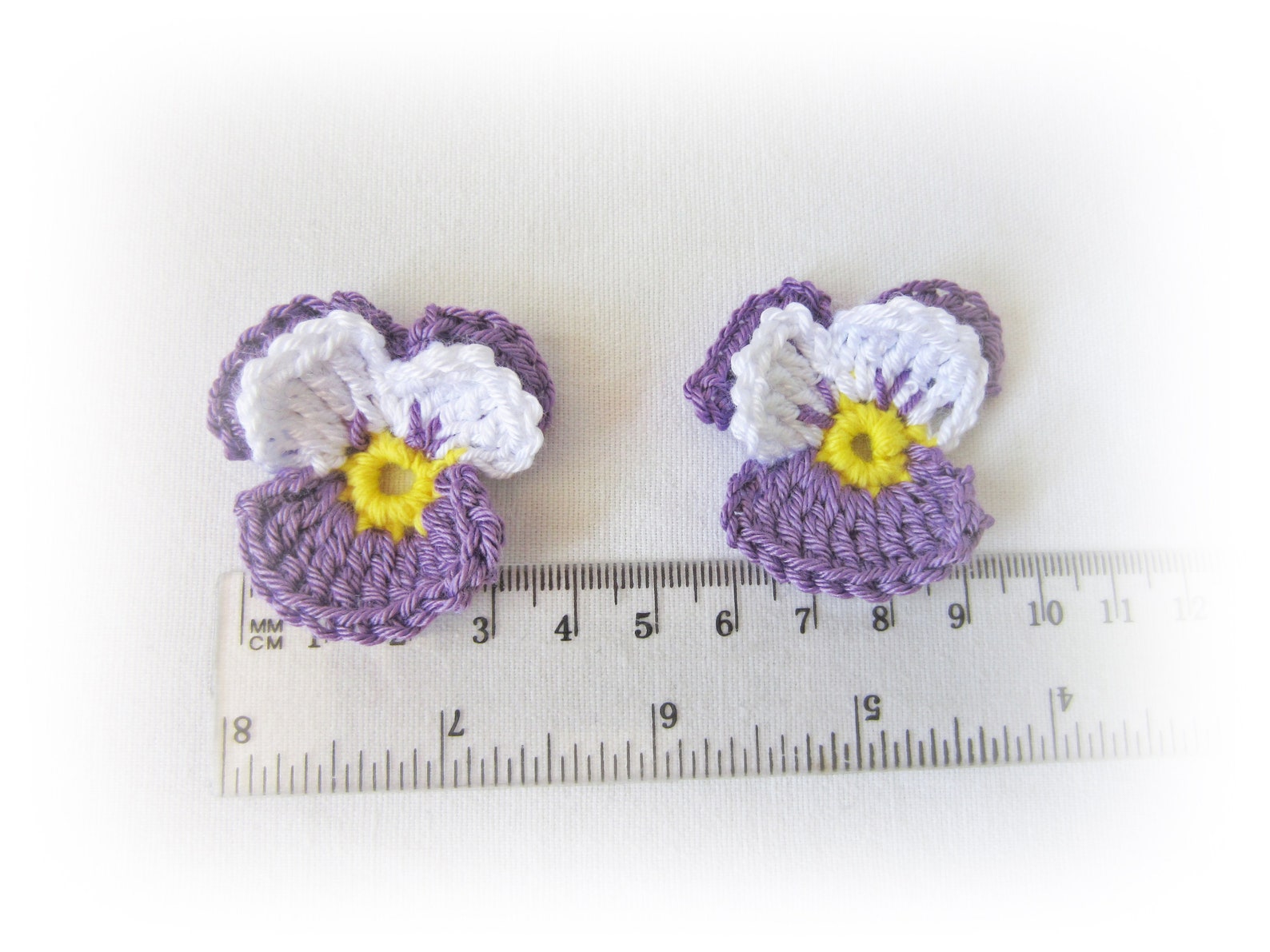 Crochet Pansy Flowers Applique, Violet Small Flower, Viola Applique ...