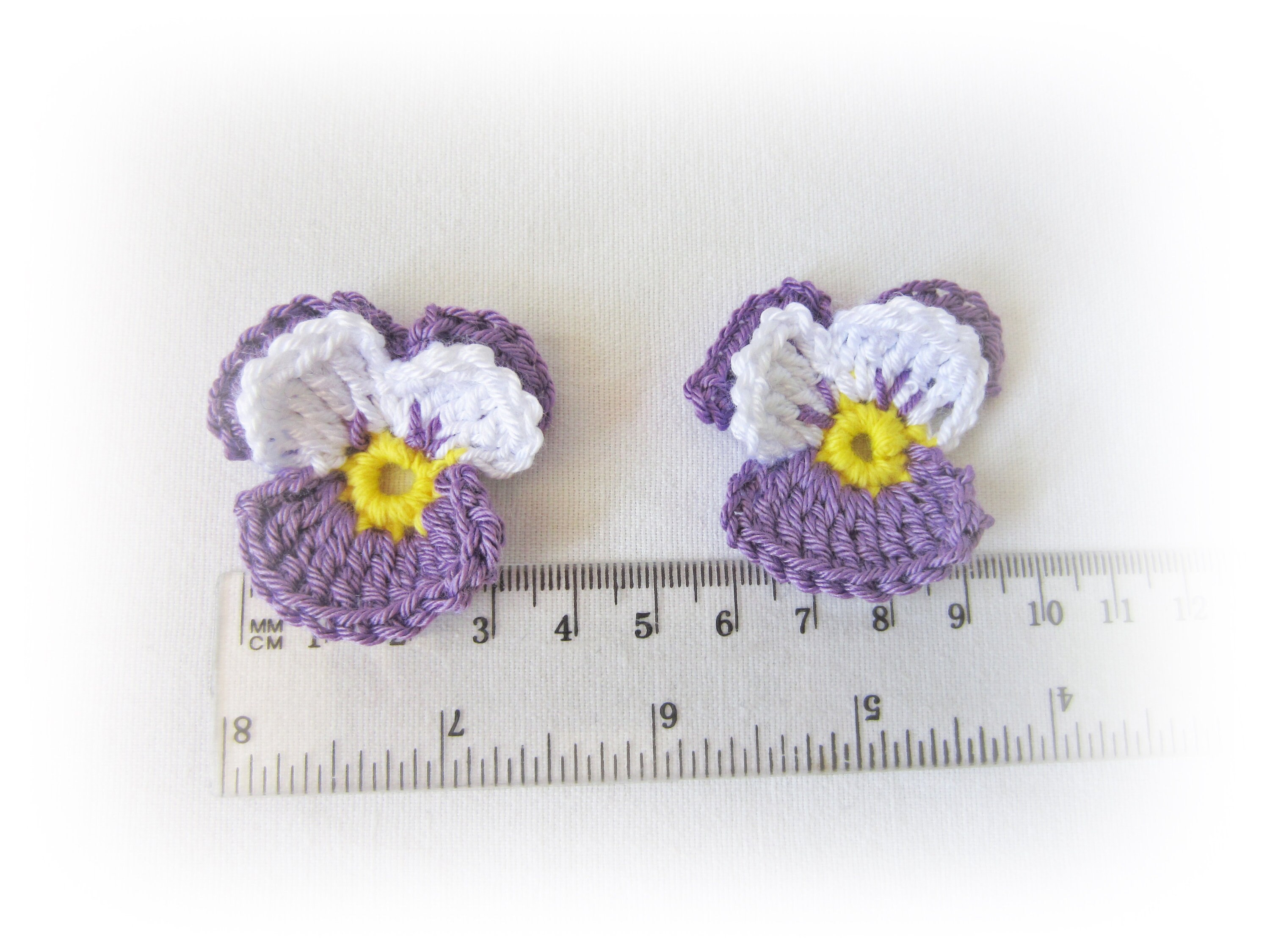 Crochet Pansy Flowers Applique, Violet Small Flower, Viola Applique ...