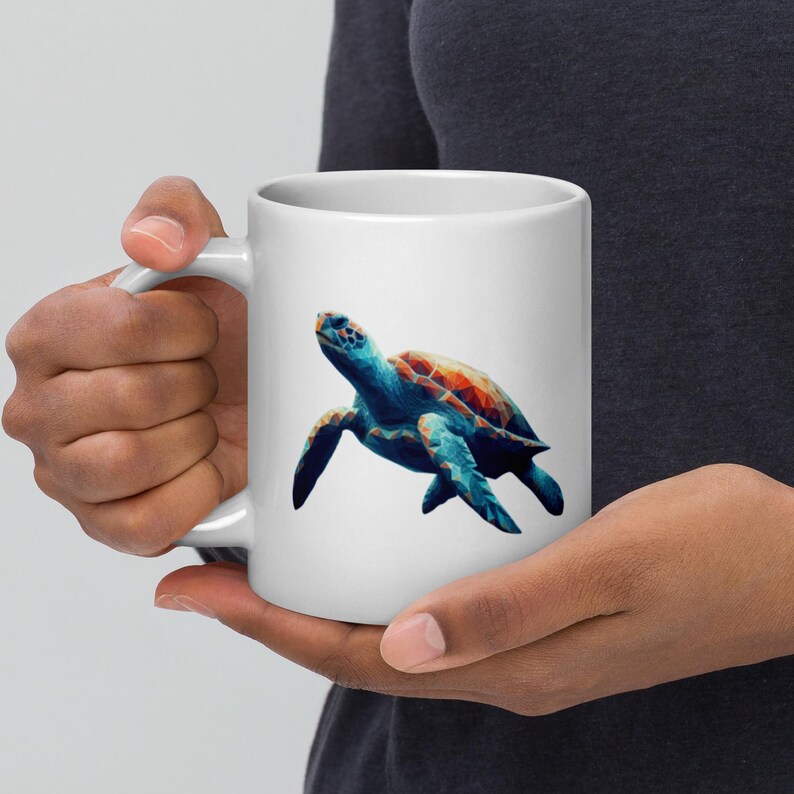 White Glossy Mug With Turtle - Etsy