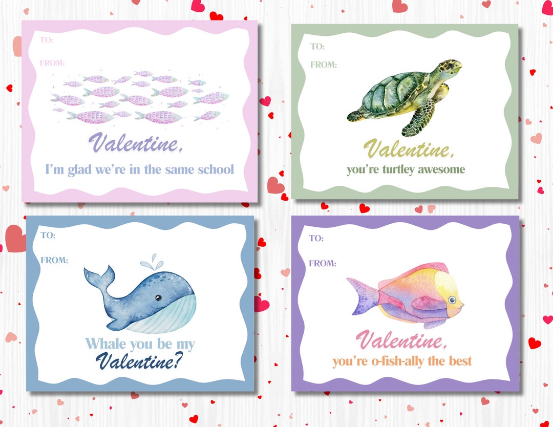Printable Marine Animal Valentine's Day Cards - Etsy