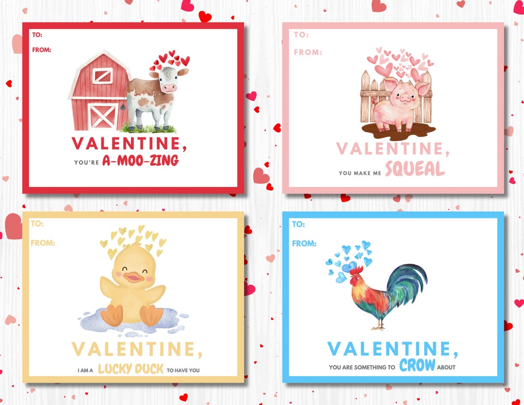 Printable Farm Animals Valentine's Day Cards - Etsy