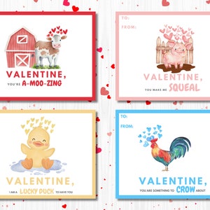 Printable Farm Animals Valentine's Day Cards - Etsy