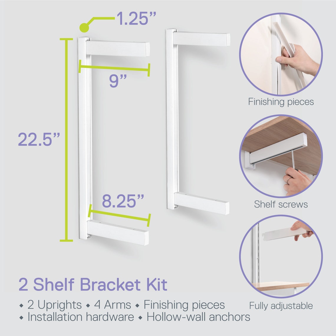 Minimalistic Metal Floating Shelf Brackets, Fully Adjustable 8-inch ...