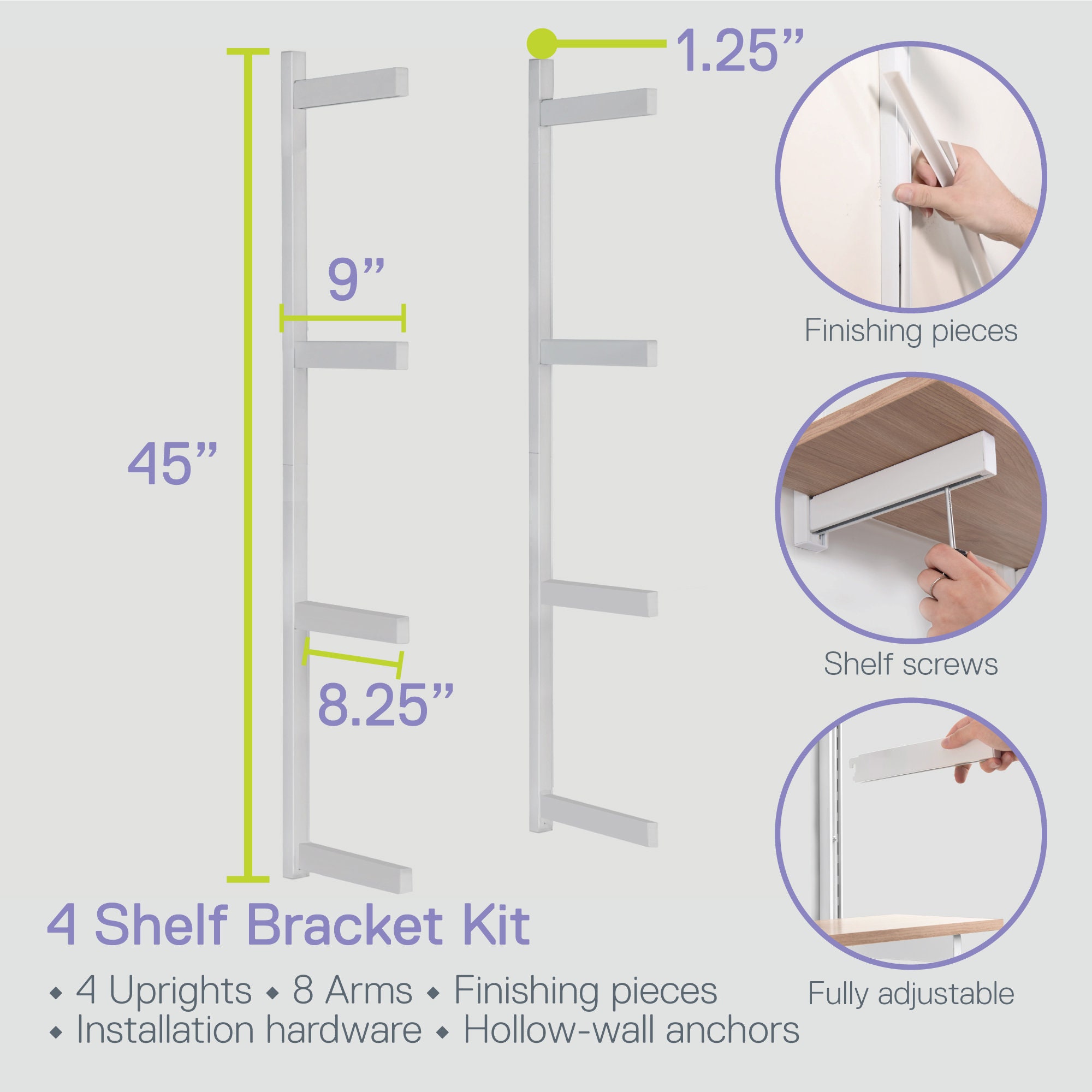 Minimalistic Metal Floating Shelf Brackets, Fully Adjustable 8-inch ...