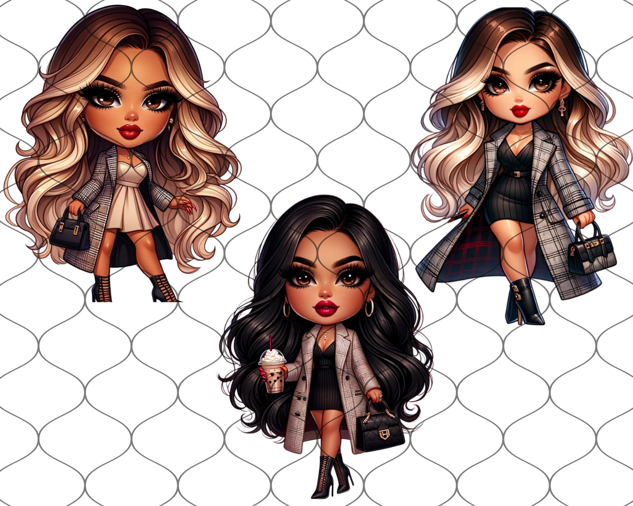 Chibi Fashion Latina, 35 PNG, Hot Latina Clipart, Chibi Hispanic Woman ...