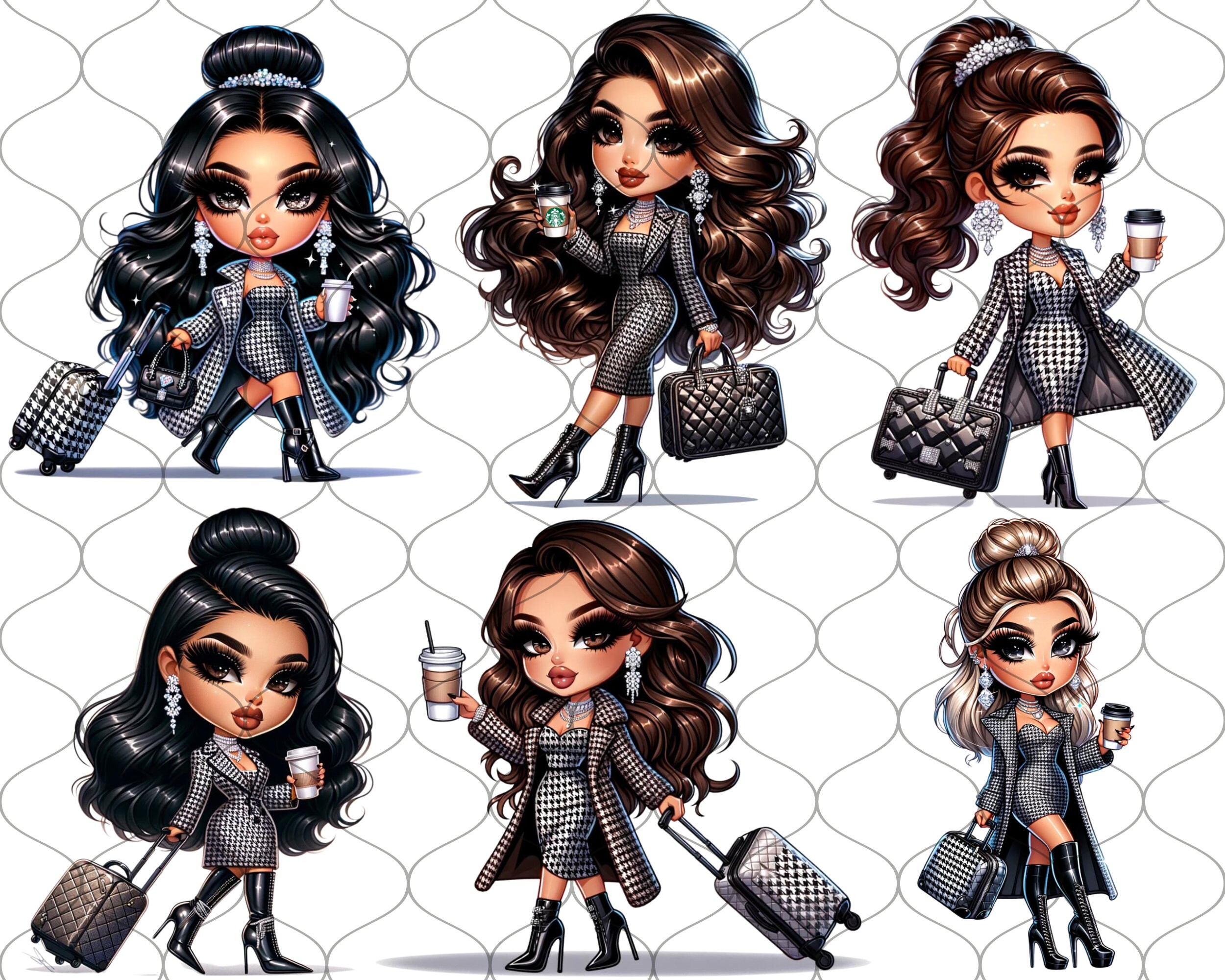 Chibi Travel Latina Houndstooth, 35 PNG, Travel Girl Clipart, Girls ...