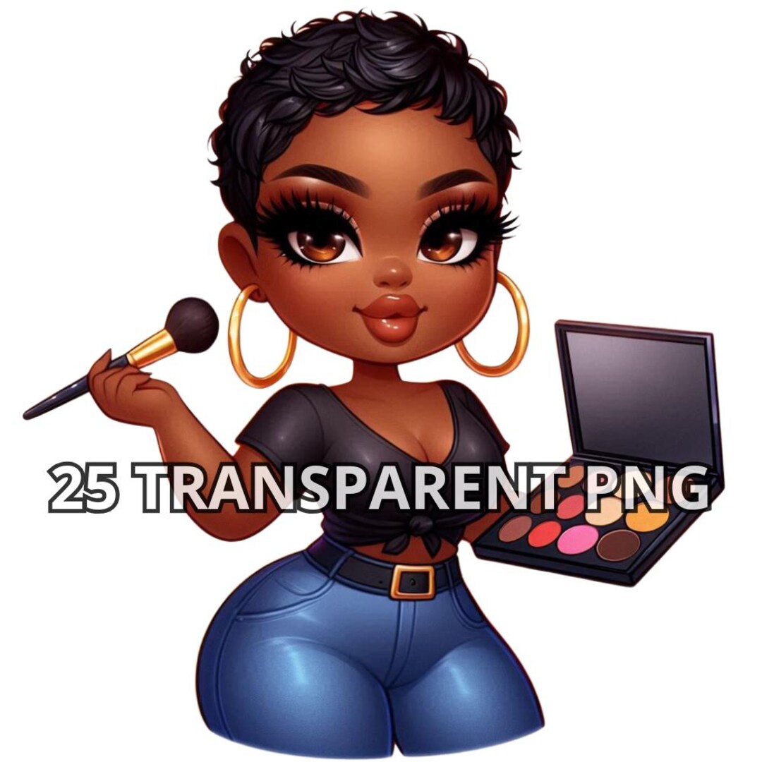 25 Chibi Black Girl Short Hair Makeup Artist, Makeup Artist Png, Makeup ...