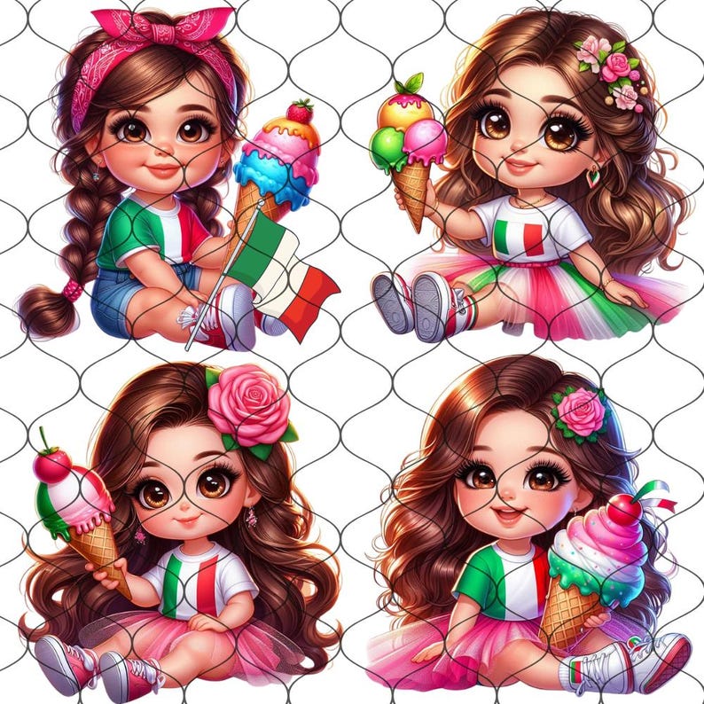Chibi Cute Italian Baby Girl Clipart, 30 PNG, Italy Png, Italy Flag Png ...