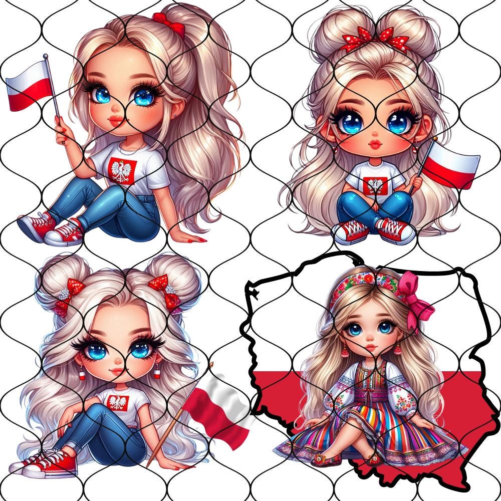 Chibi Cute Polish Blonde Baby Girl Clipart, 25 PNG, Poland Png, Polish ...