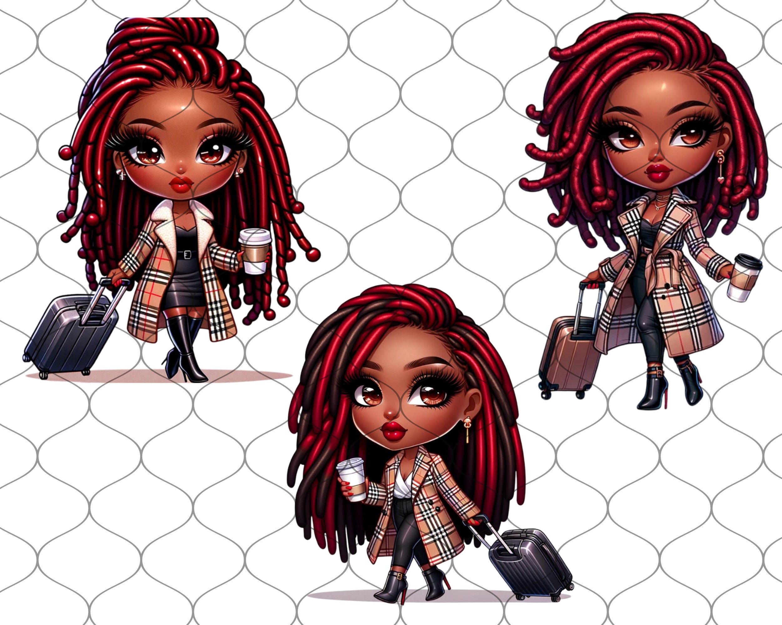 Chibi Travel Girl, 28 PNG, Chibi Style Woman Clipart, Melanin Queen Png ...