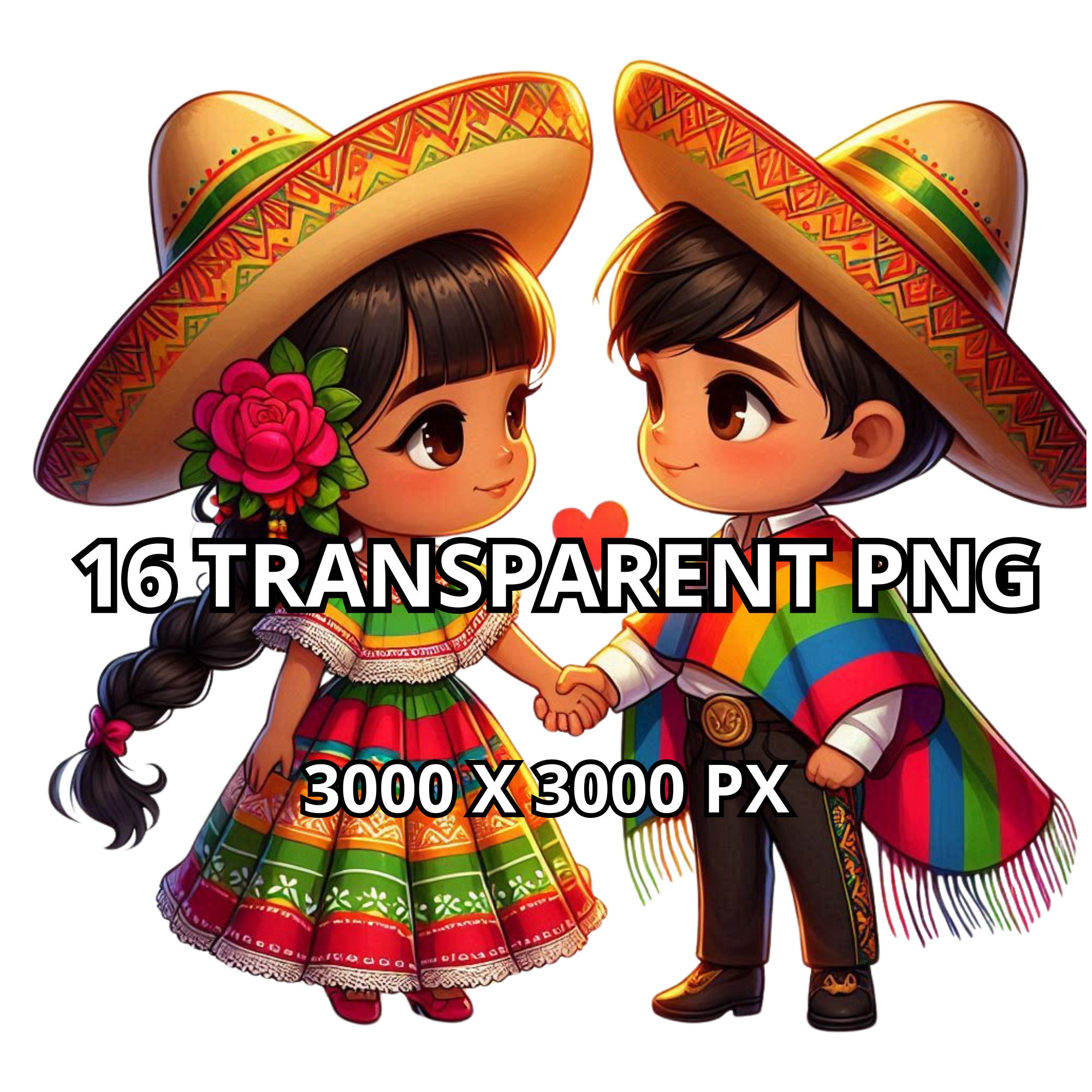 Super Cute Chibi Mexican Girl and Boy Clipart, 16 PNG, Cute Chibi ...