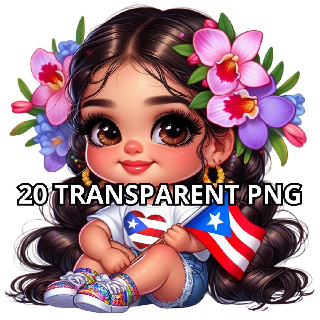 20 Chibi Cute Puerto Rican Baby Girl Png, Puerto Rican Png, Proud ...
