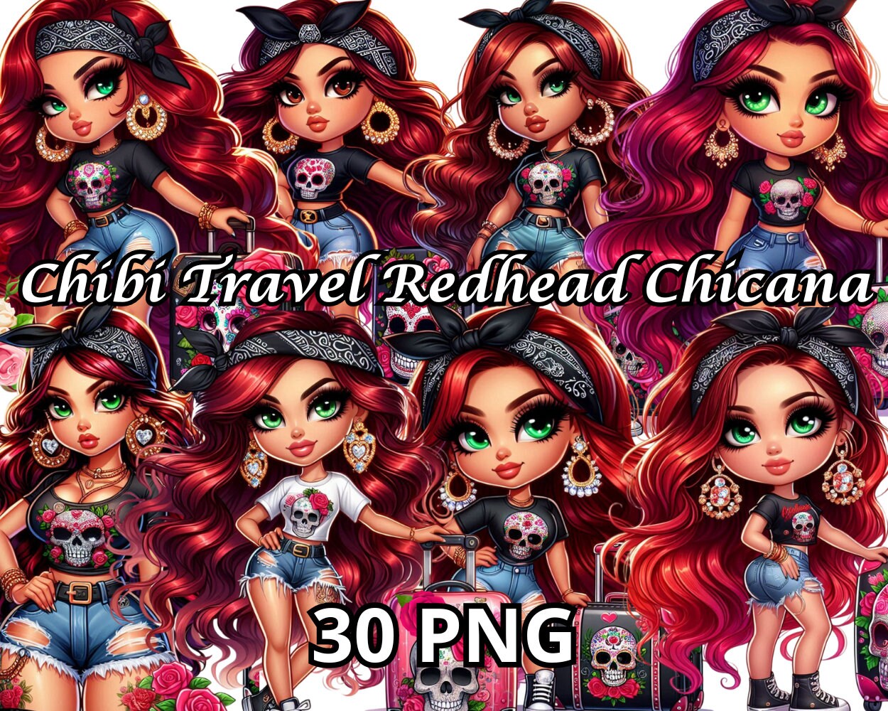 Chibi Travel Redhead Chicana, 30 PNG, Chicana Png, Travel Girl Clipart ...
