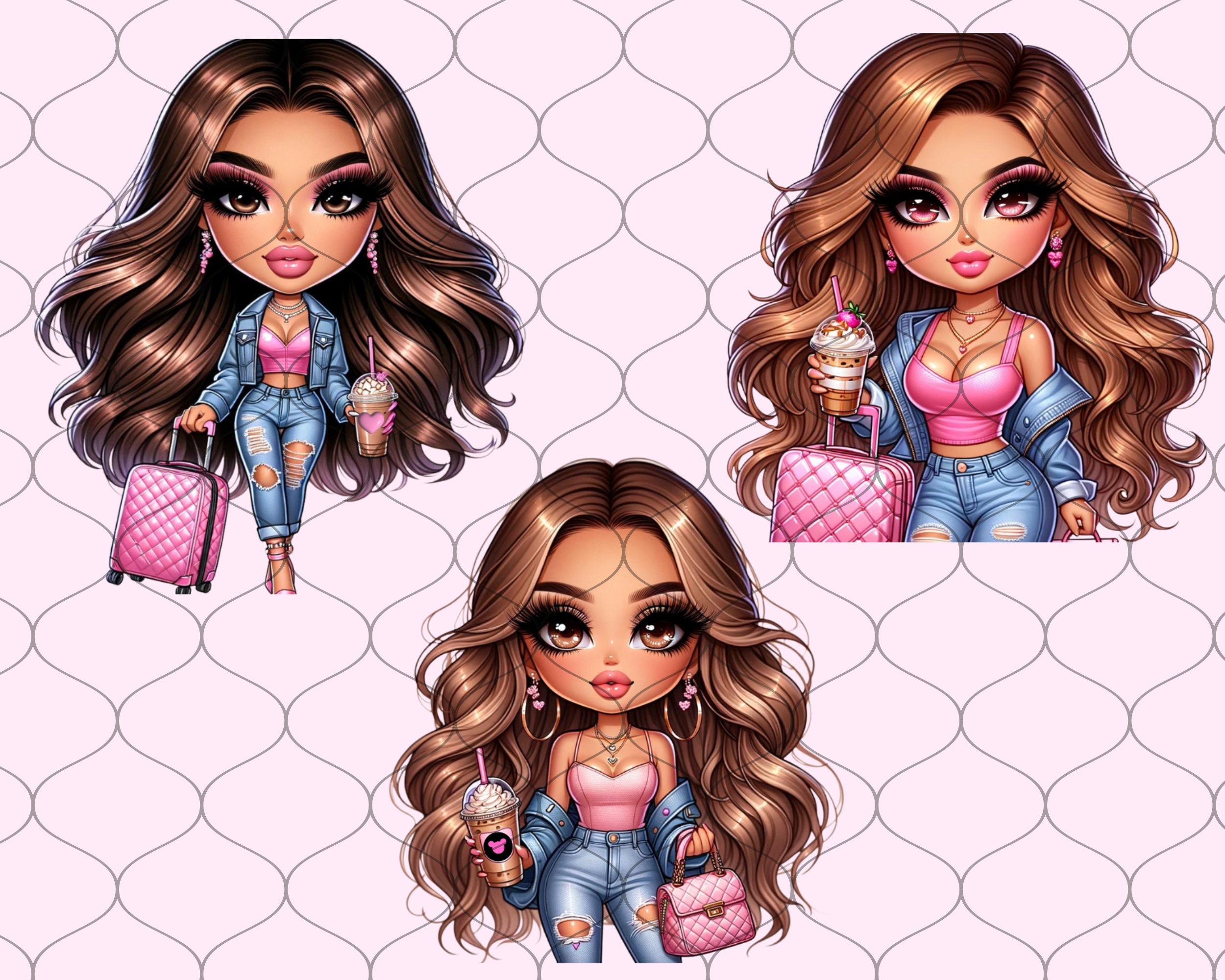 Chibi Pink Travel Latina,20 PNG, Chibi Style, Travel Girl Clipart ...