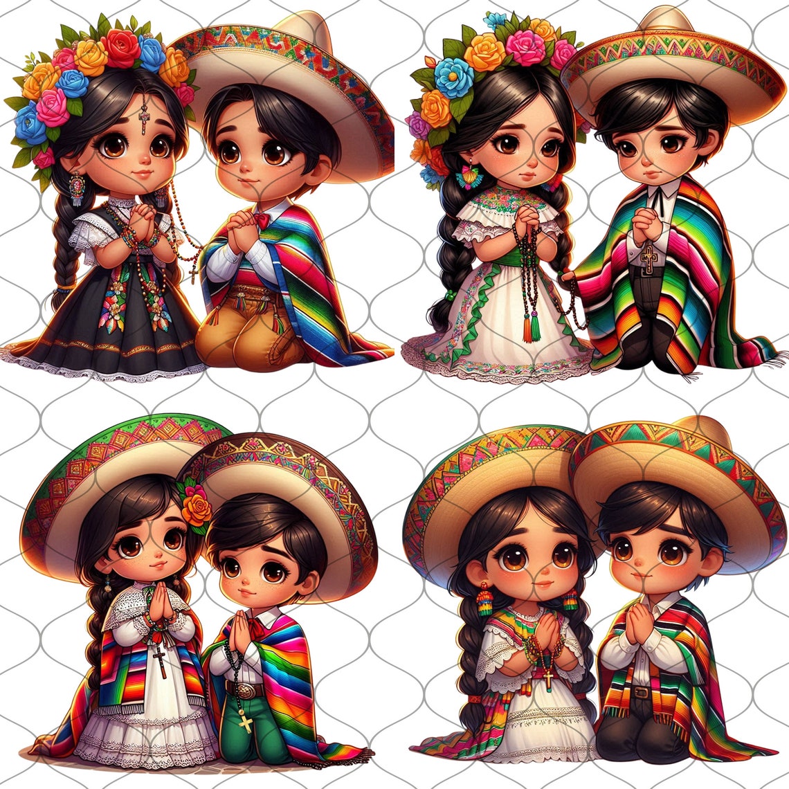 Super Cute Chibi Mexican Girl and Boy Clipart, 20 PNG, Cute Chibi ...