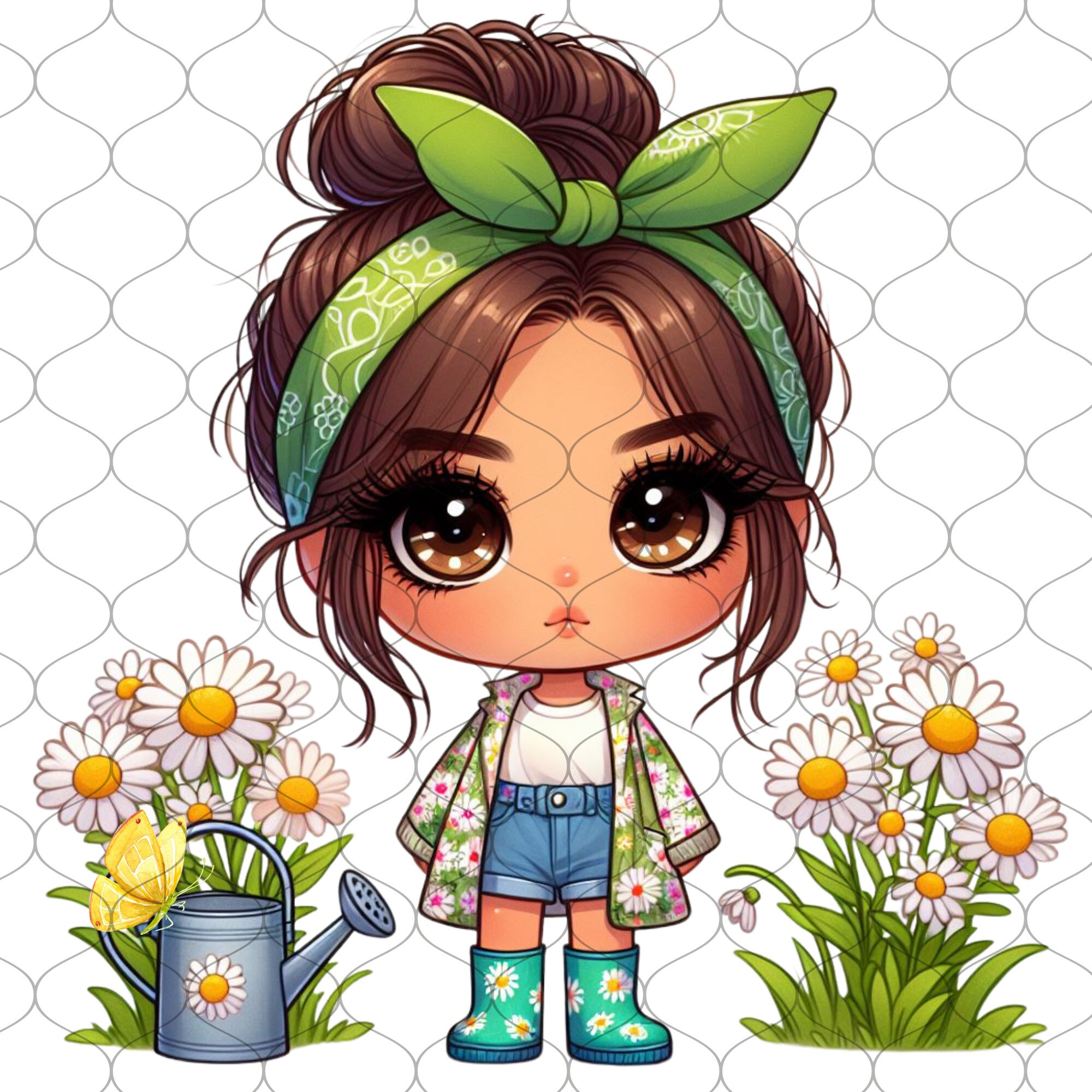 Chibi Cute Baby Girl Gardener, 15 Png, Spring Png, Daisies Png, Latina ...