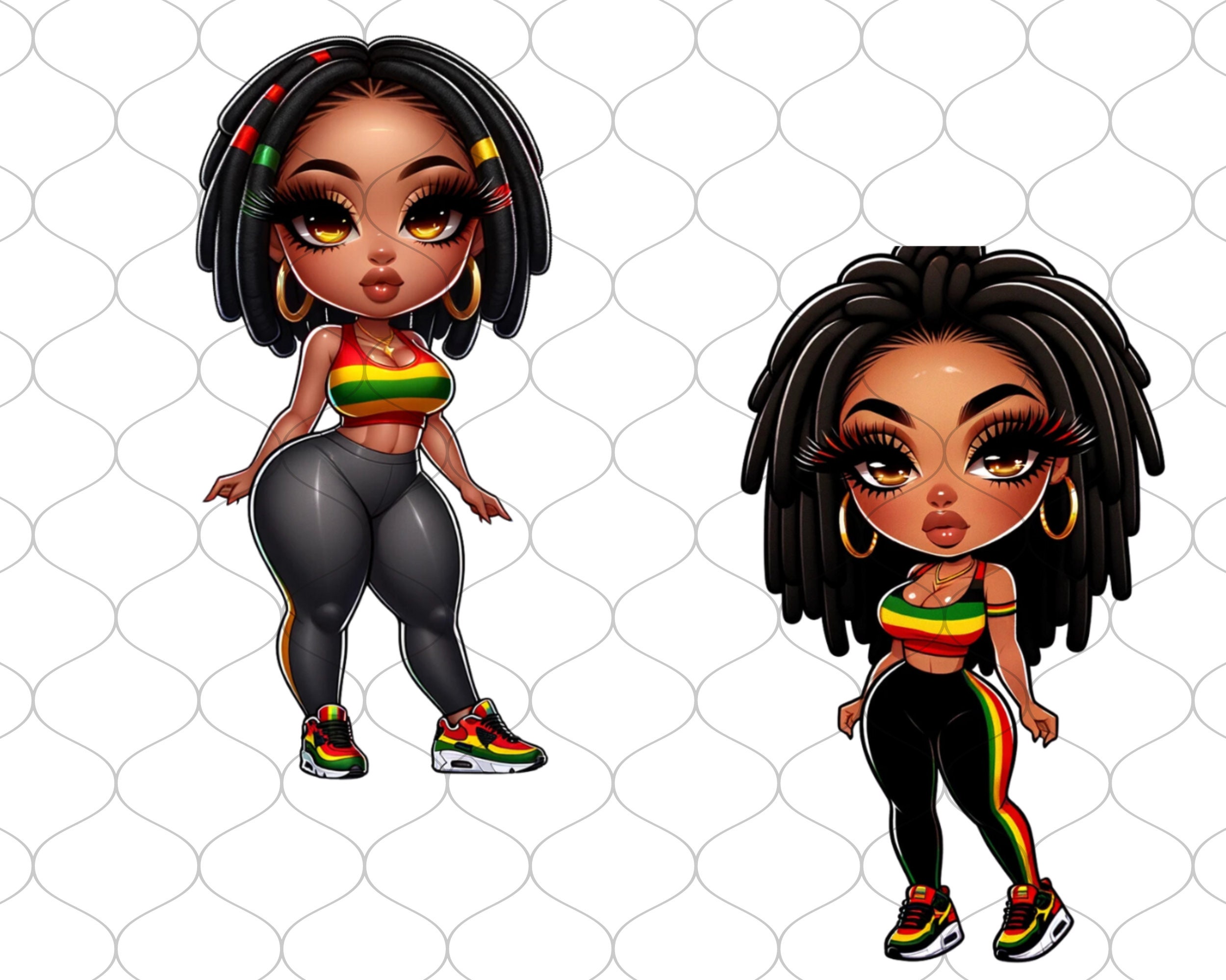 Chibi Rasta Beauty, 20 PNG, Curvy Chibi African American Woman,hot ...