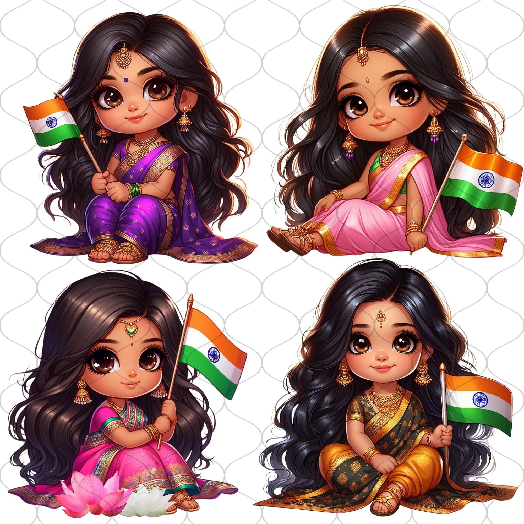 Chibi Cute Indian Baby Girl Clipart, 25 Png, India Png, Chibi Girl Png ...