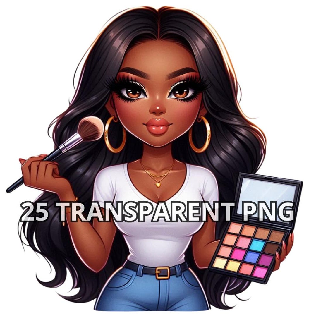 25 Chibi Black Girl Long Hair Makeup Artist, Makeup Artist Png, Makeup ...