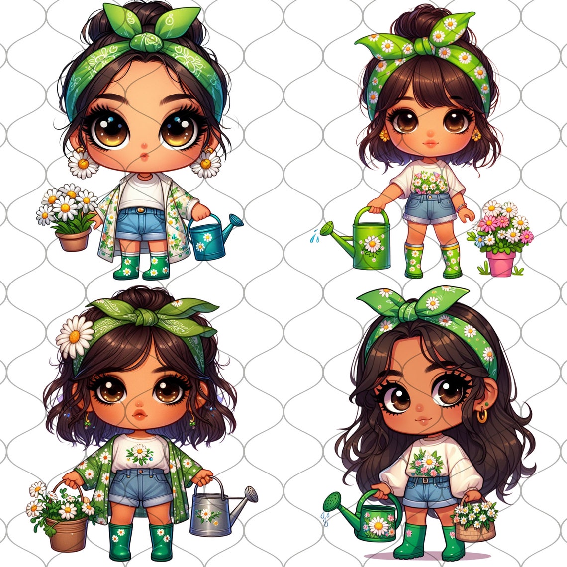 Chibi Cute Baby Girl Gardener, 15 Png, Spring Png, Daisies Png, Latina ...