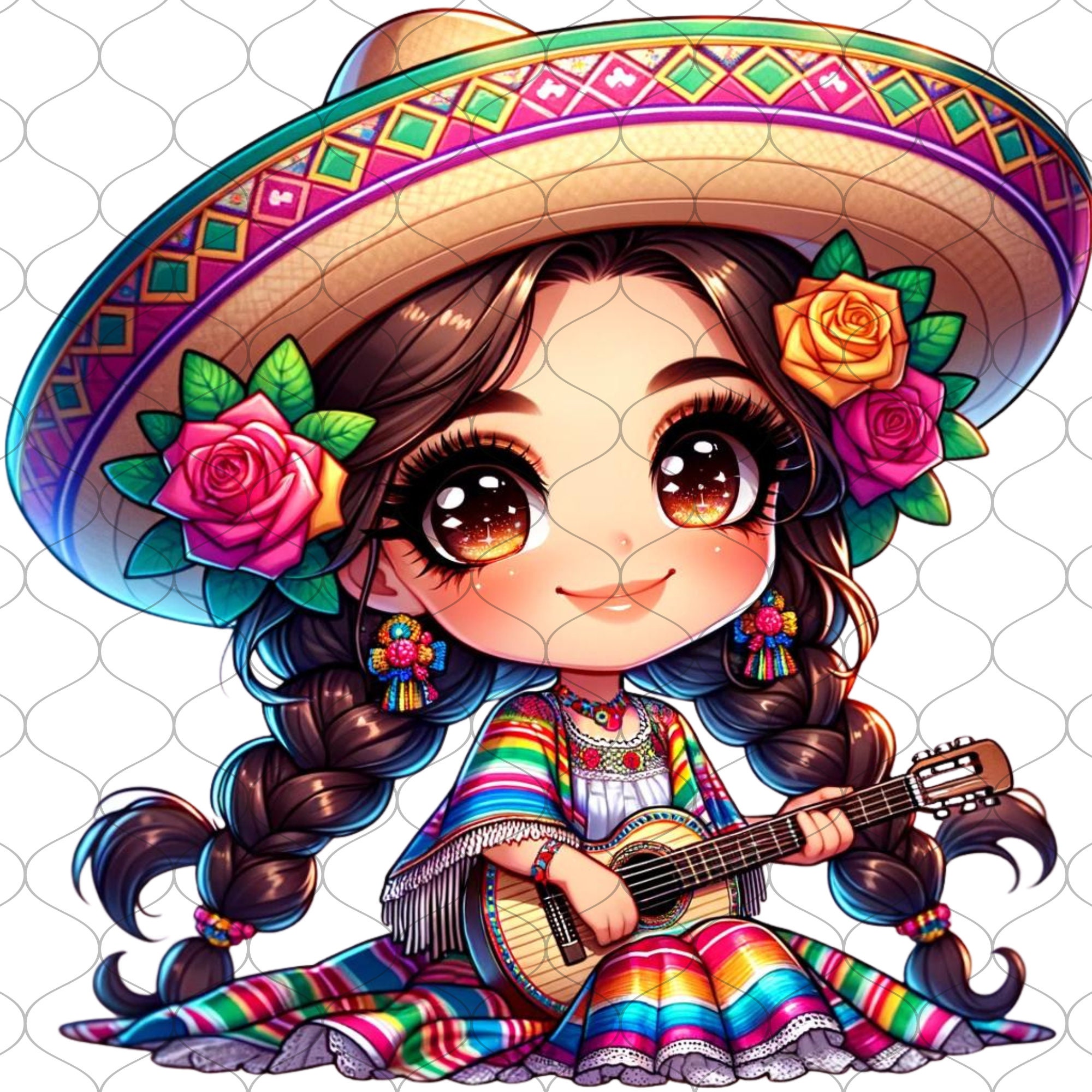 Super Cute Chibi Mexican Girl Clipart, 12 PNG, Latina Princess Clipart ...
