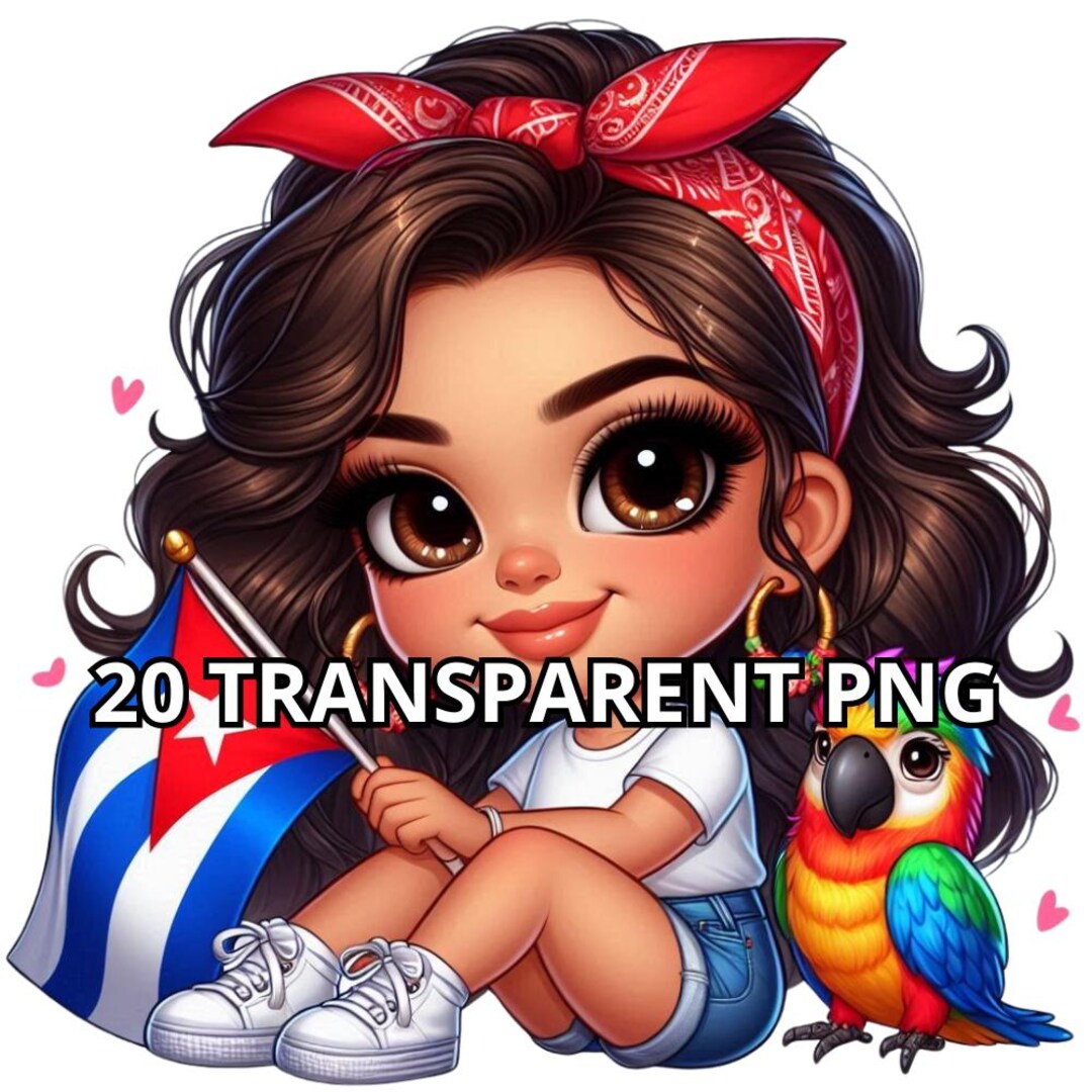 Chibi Cute Cuban Baby Girl Clipart, 20 PNG, Cuban Girl Png, Cuba Png ...