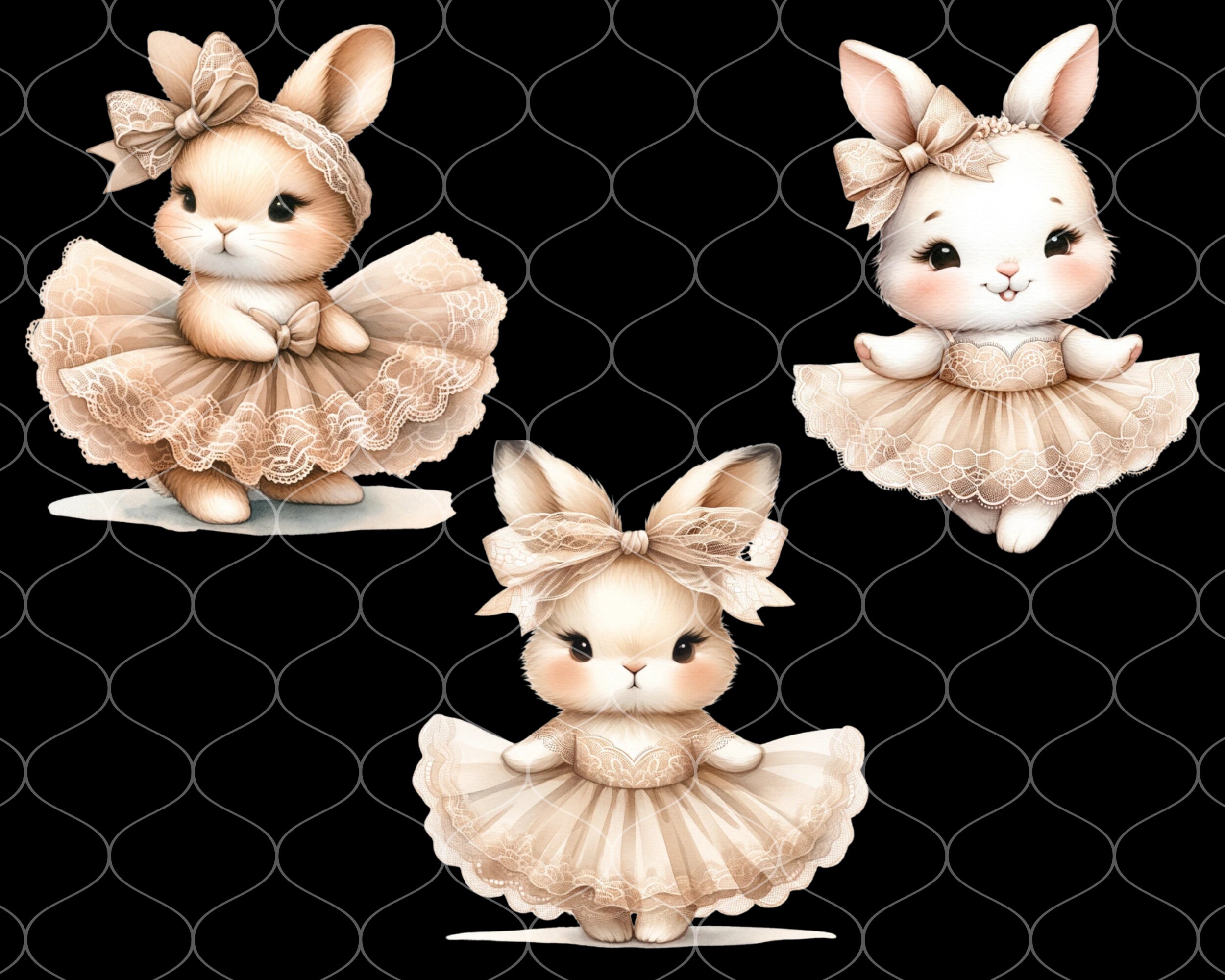 Watercolor Beige Ballerina Bunny,25 PNG, Nursery Bunnies, Ballerina ...