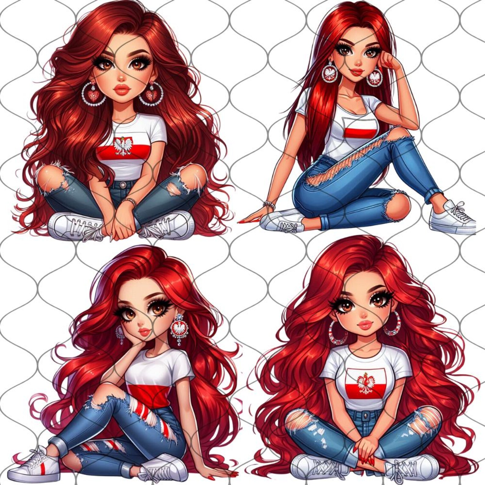 Gorgeous Red Hair Chibi Girl-poland, 30 PNG, Polish Girl Png, Poland ...