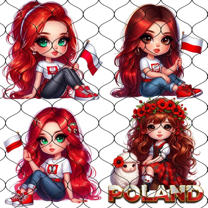 Chibi Cute Polish Red Hair Baby Girl Clipart, 25 PNG, Poland Png ...