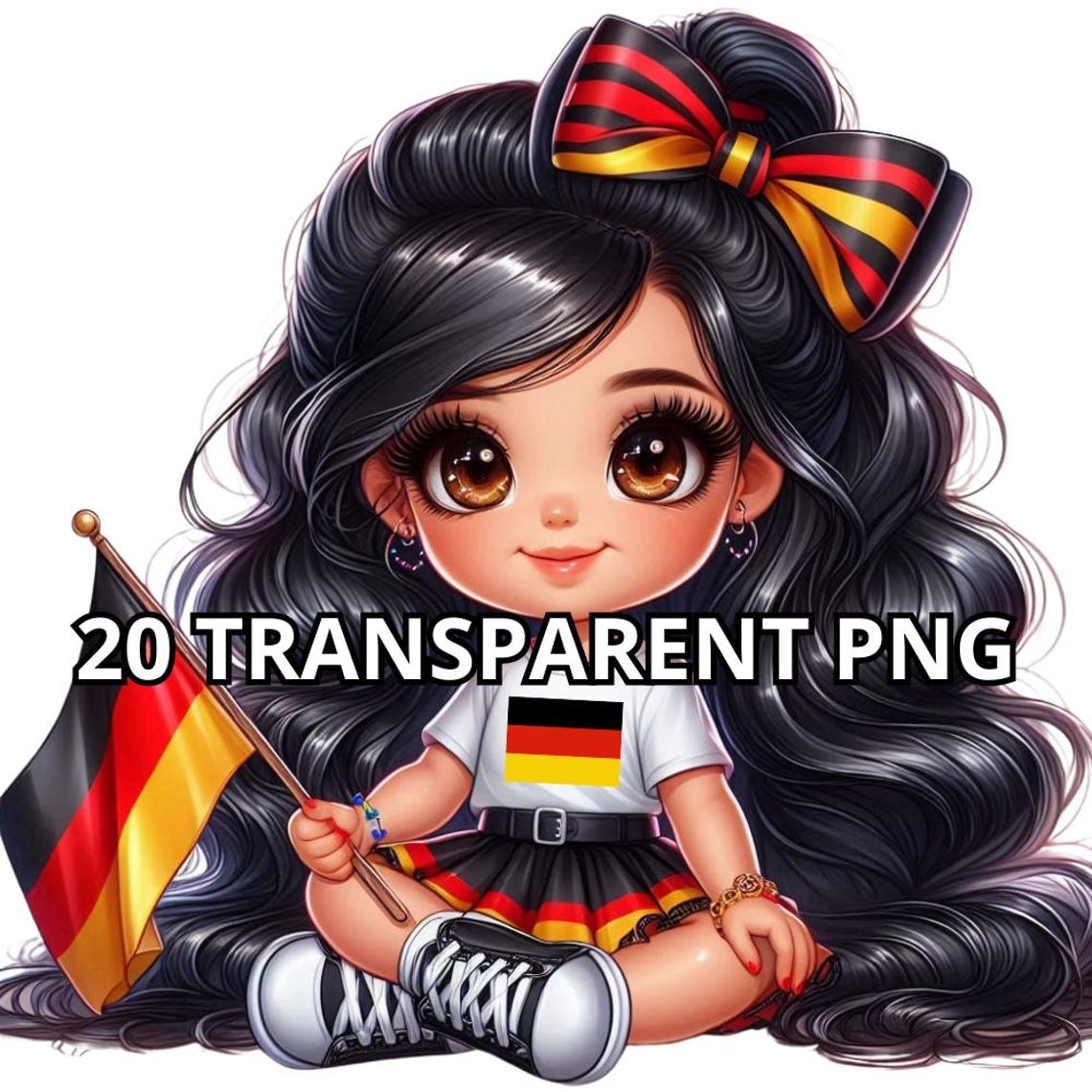 Chibi Cute German Black Hair Baby Girl Clipart, 20 Png, Germany Png ...