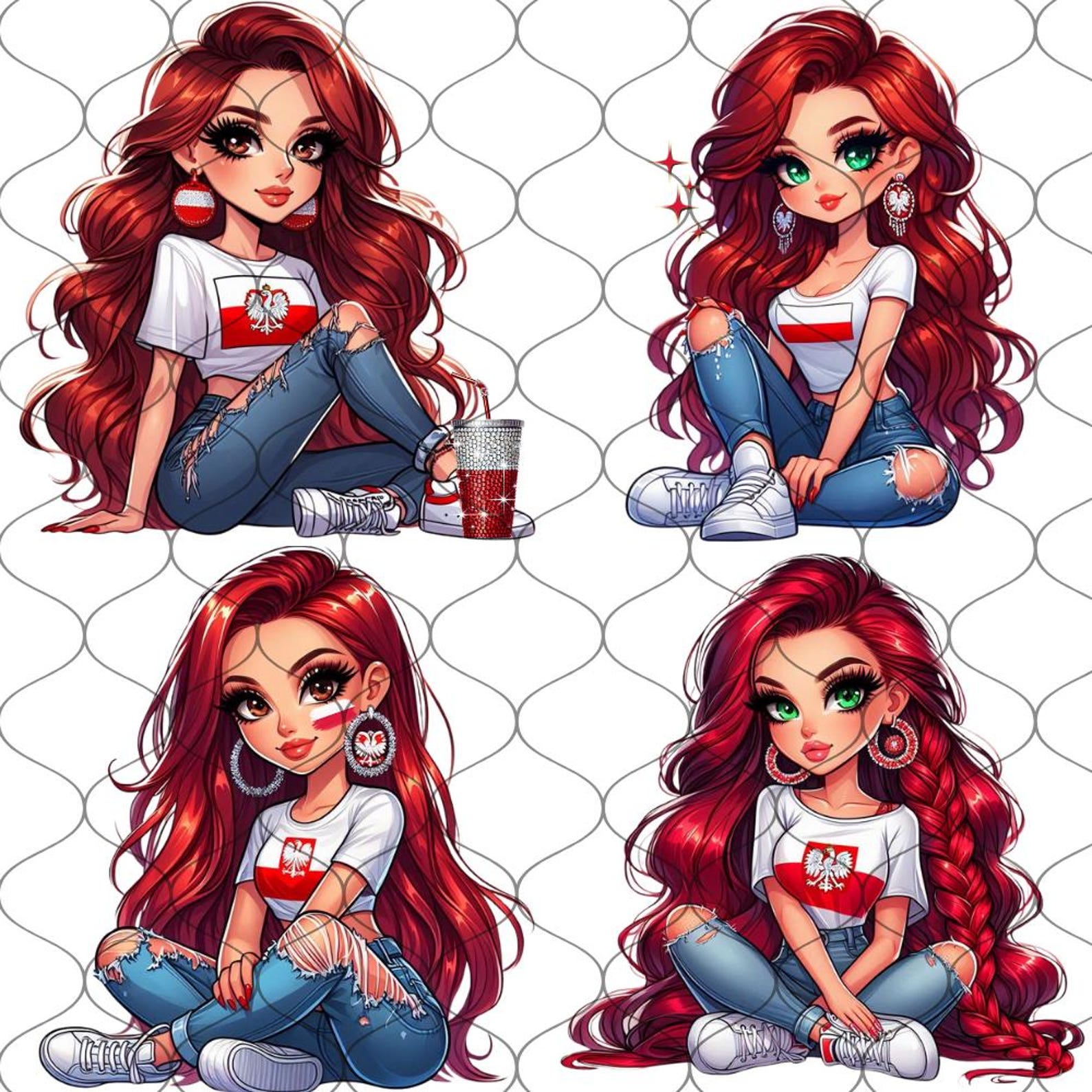 Gorgeous Red Hair Chibi Girl-poland, 30 PNG, Polish Girl Png, Poland ...