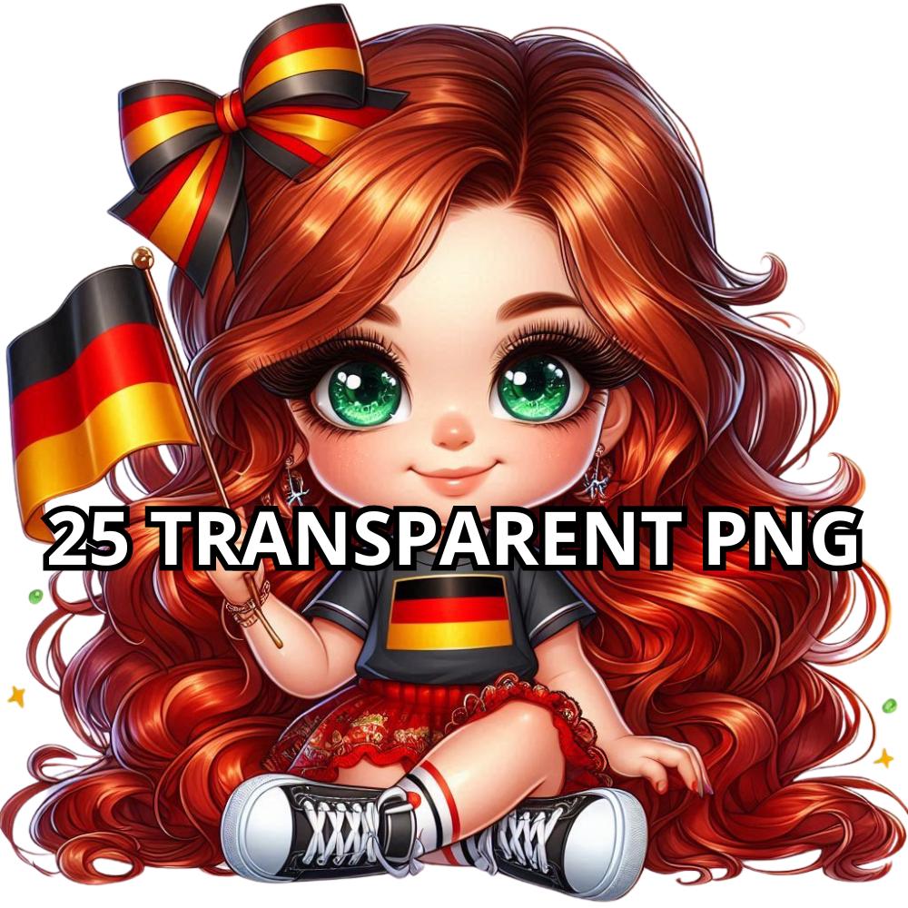 Chibi Cute German Red Hair Baby Girl Clipart, 25 PNG, Germany Png ...